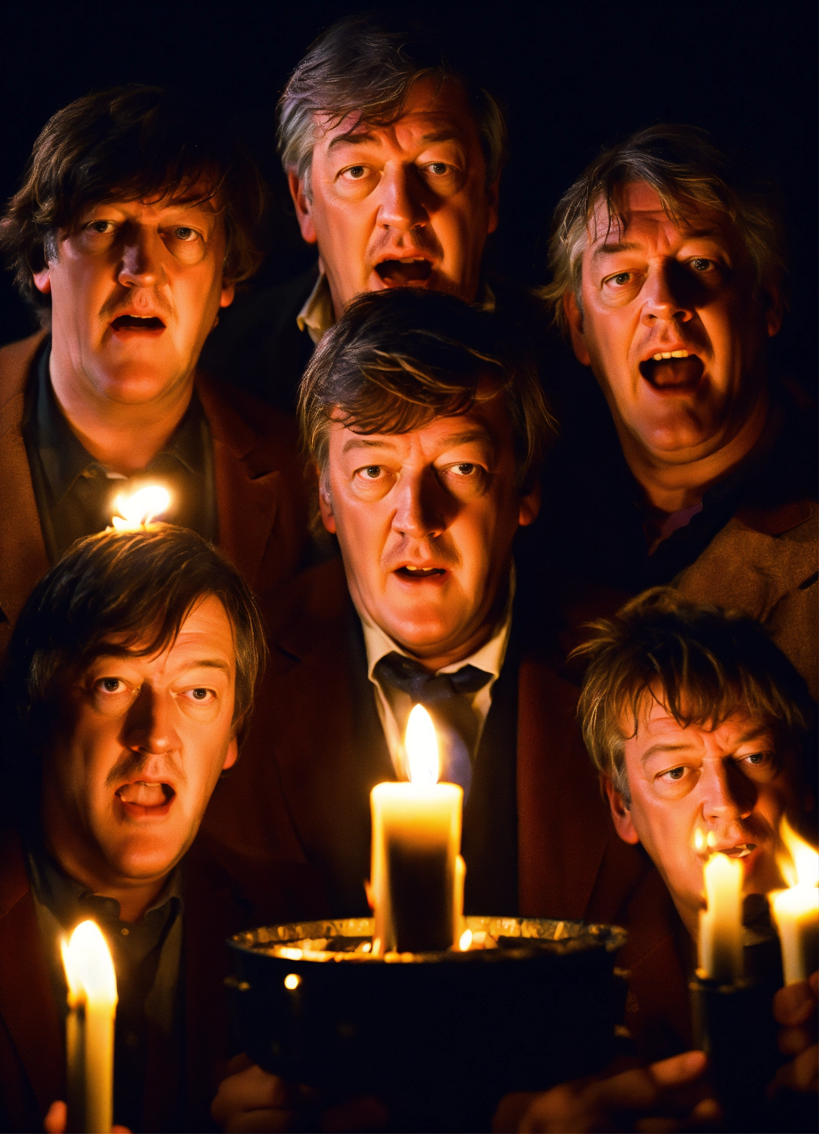 Lexica - Cinematic Portrait of Stephen fry and over 20 of his Identical ...