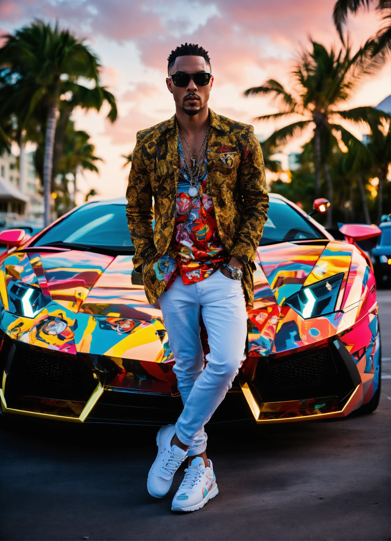 Lexica - A rapper walking in Miami Beach Lamborghini aventador cars ...