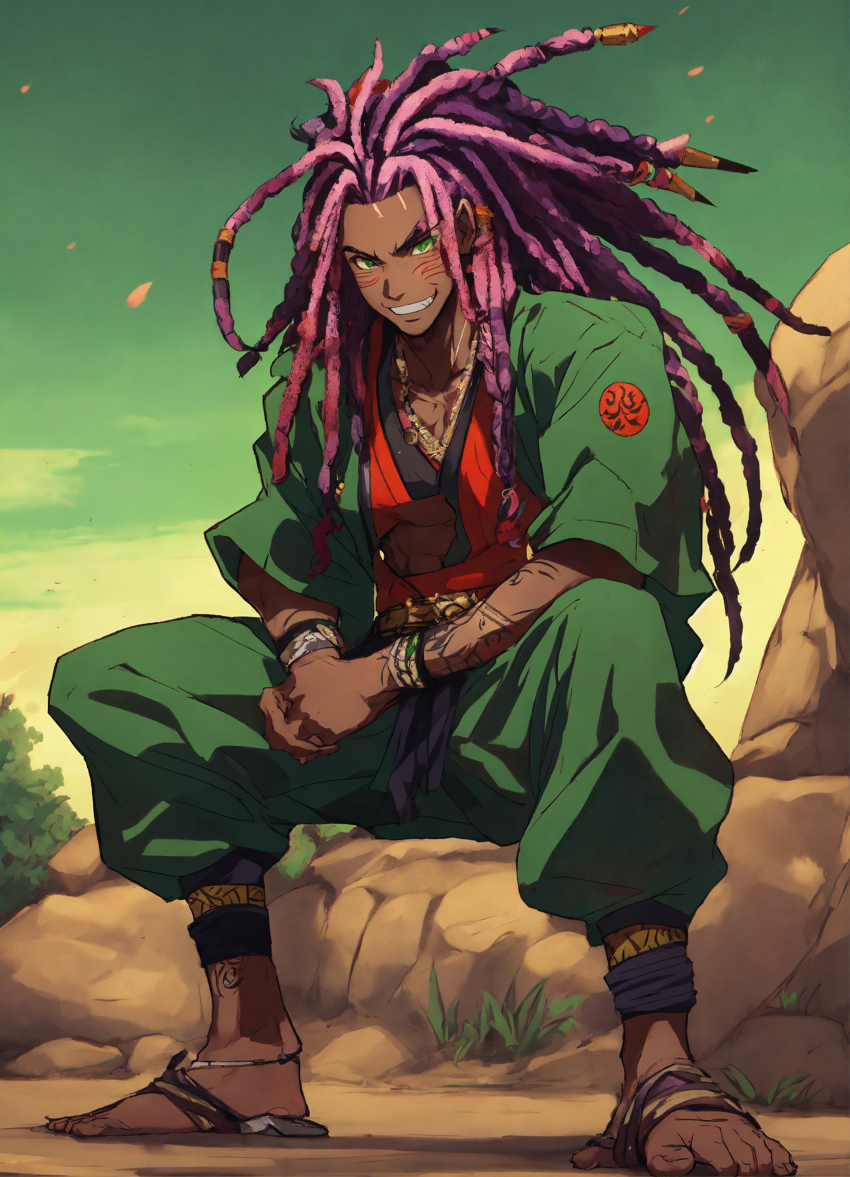 Lexica - African Naruto anime styled character, muscular physique, long ...