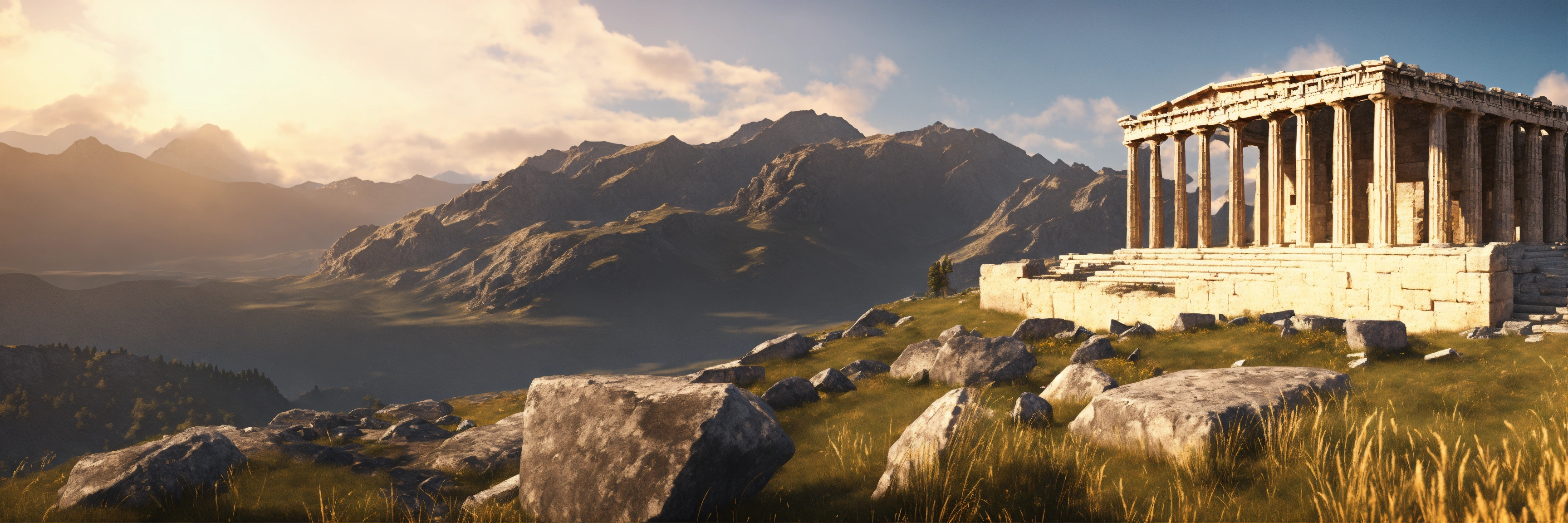 Lexica - Ancient Greek palace ruin, high mountains, high alpine ...