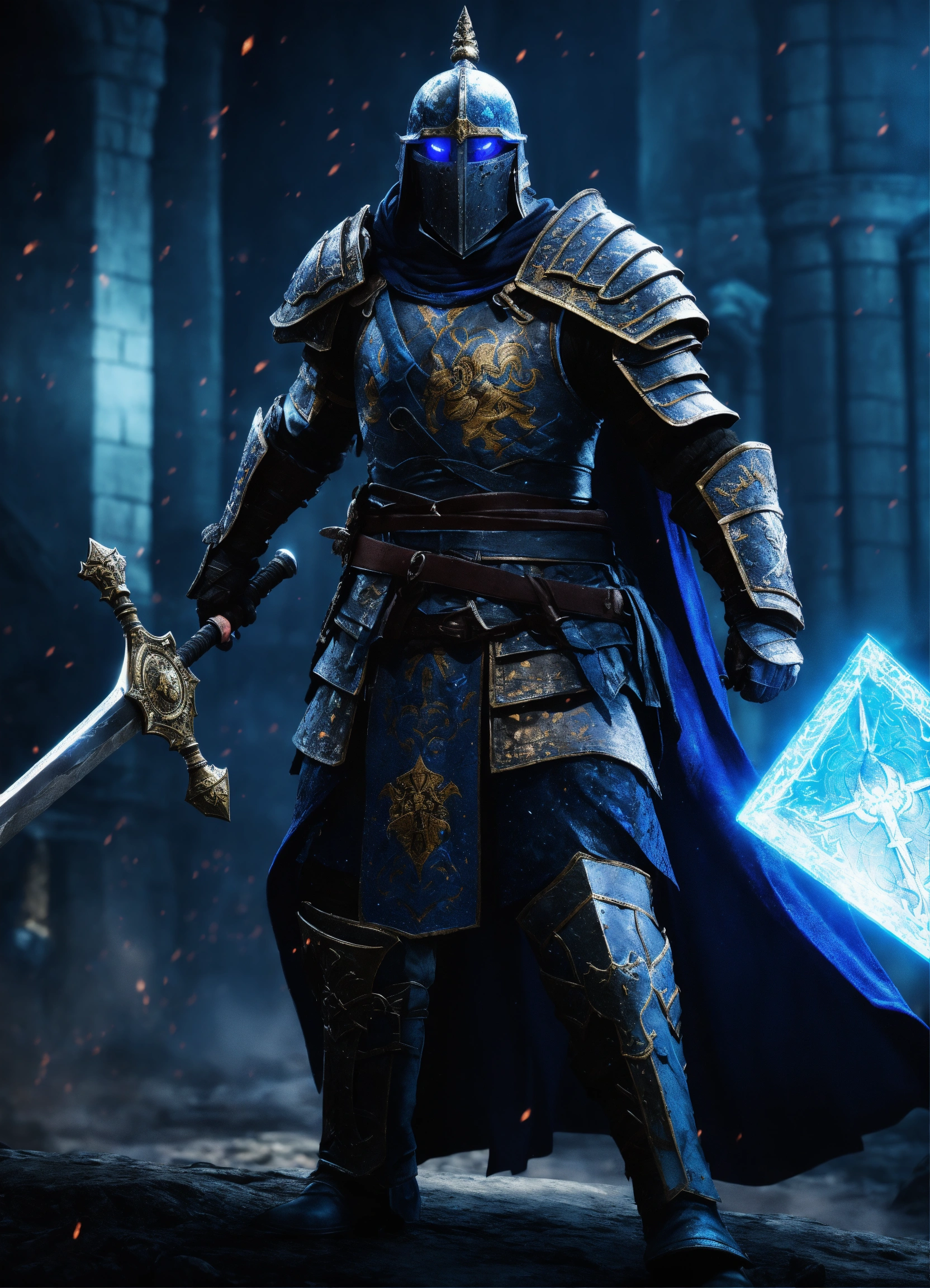 Lexica - For honor warden with black armor and blue cape, greatsword ...
