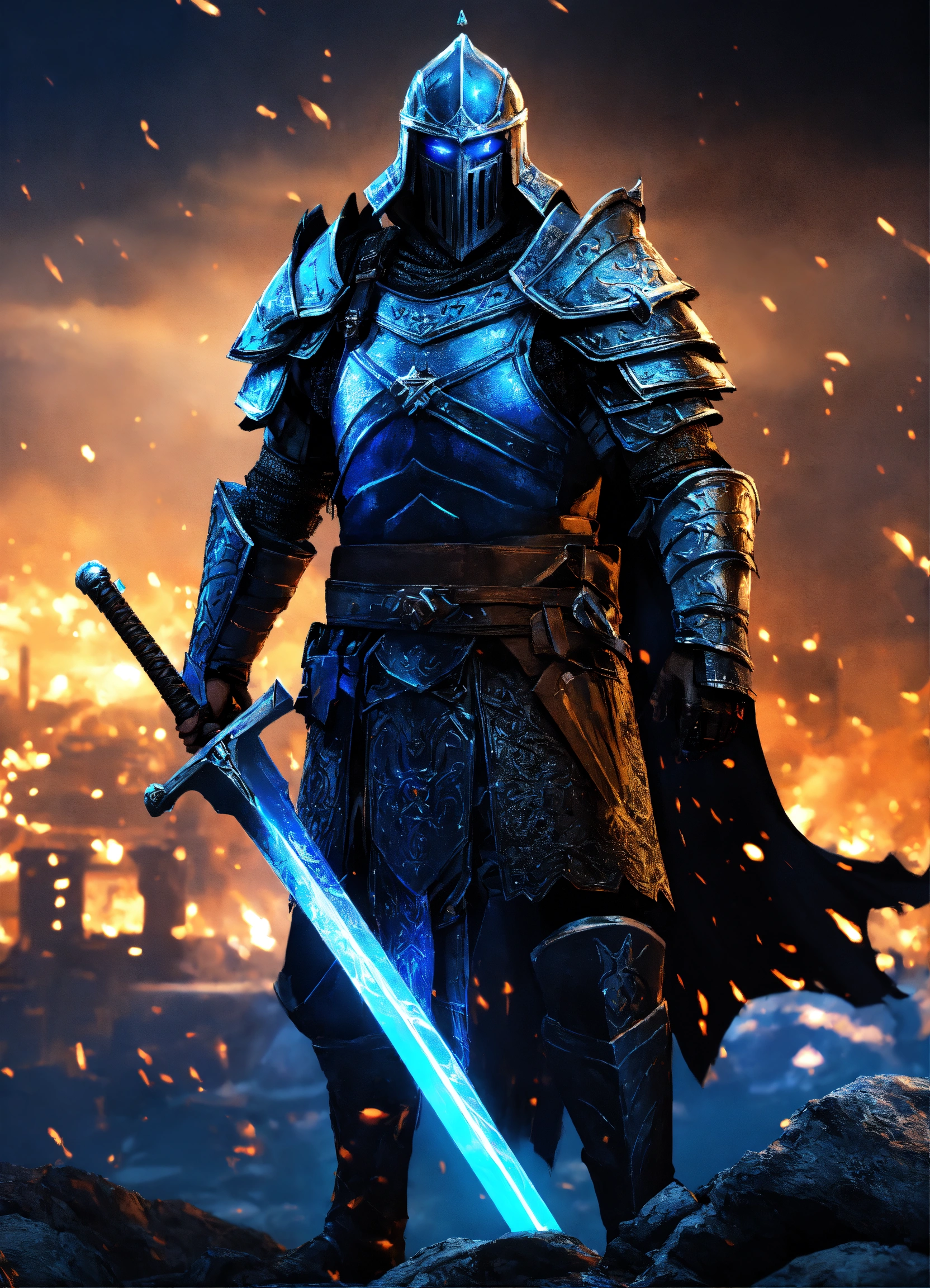 Lexica - For honor warden with black armor and blue cape, greatsword ...