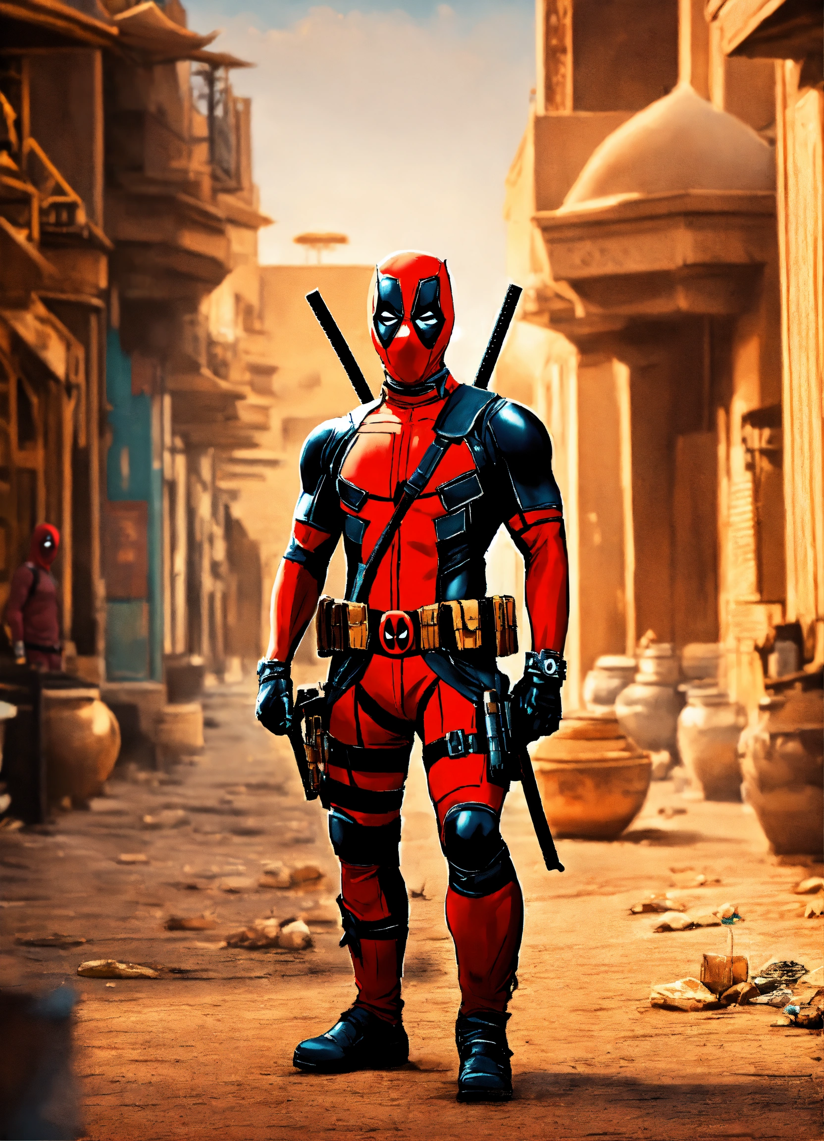 Lexica - Deadpool,8k,walk in the saudi arabia city ,year 1800