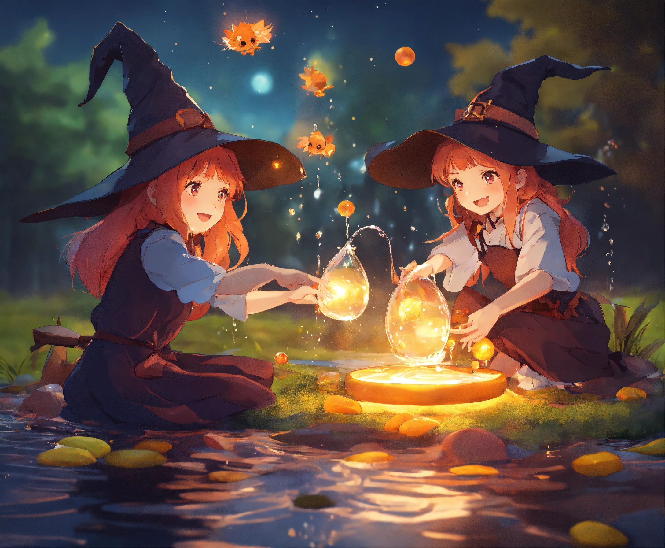 Lexica - Witch girls playing with magic floating water.