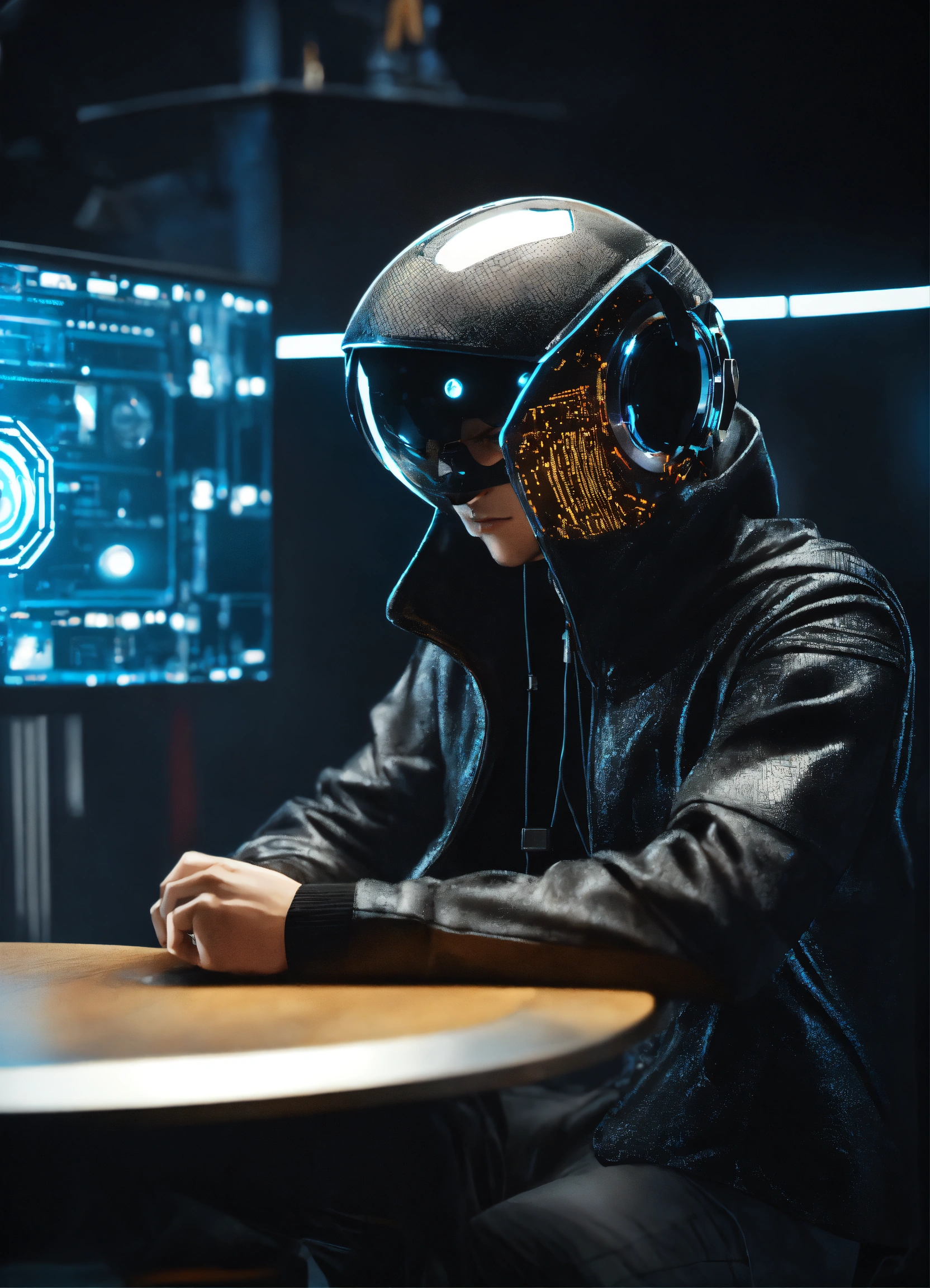 Lexica - Nerdy 25 year old male cyborg hacker wearing futuristic ...