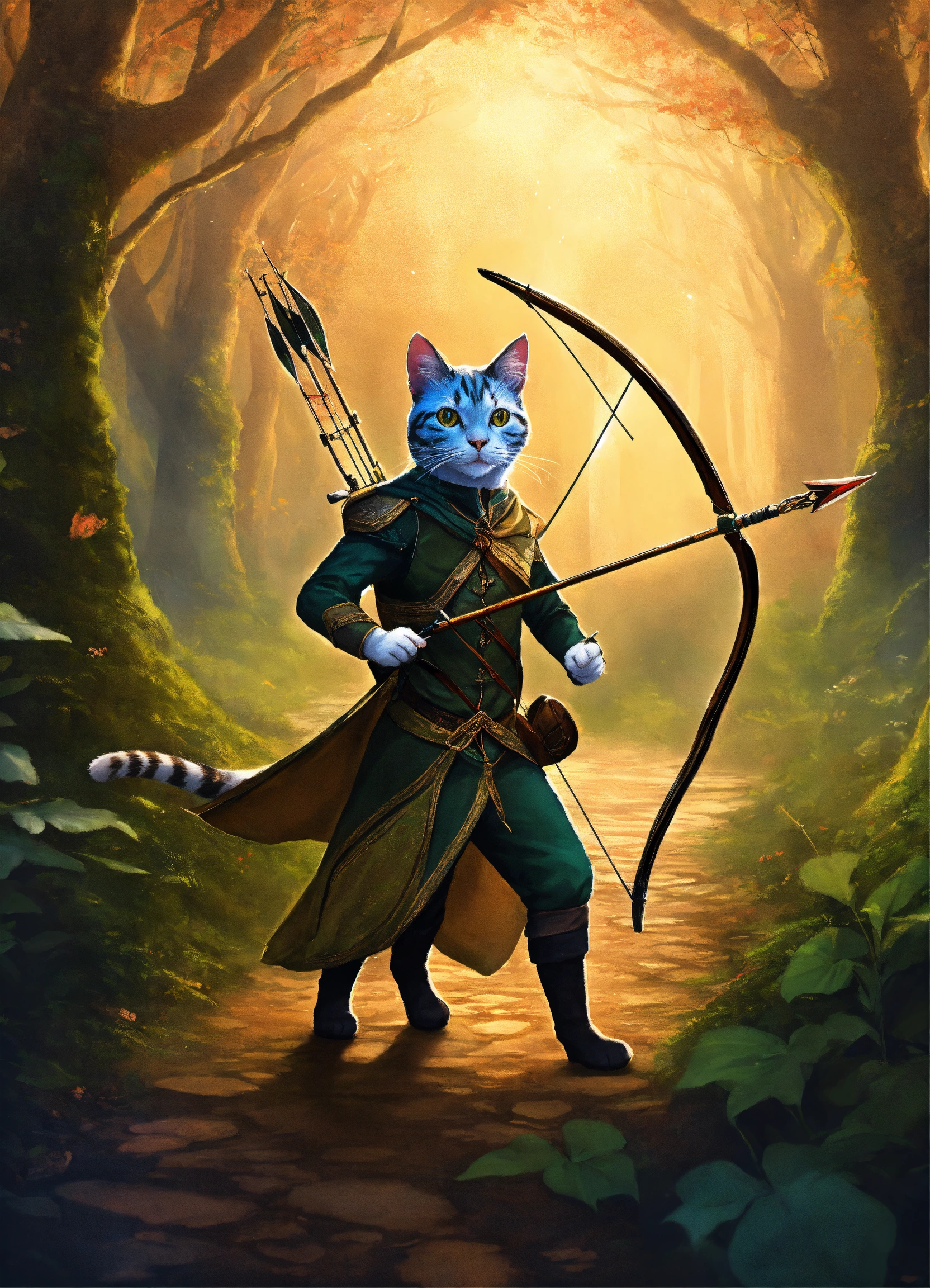 Lexica - Create an image of a cat biking through a mystical forest as ...