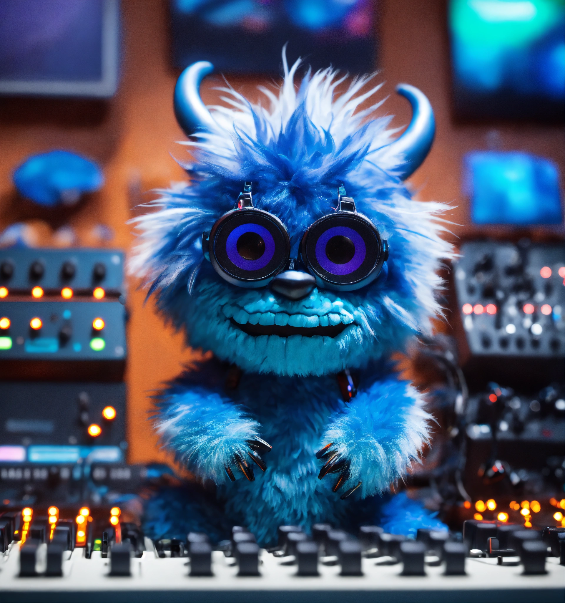 Lexica - Zoom out on a big, fun loving, hairy, blue spotted fur monster ...