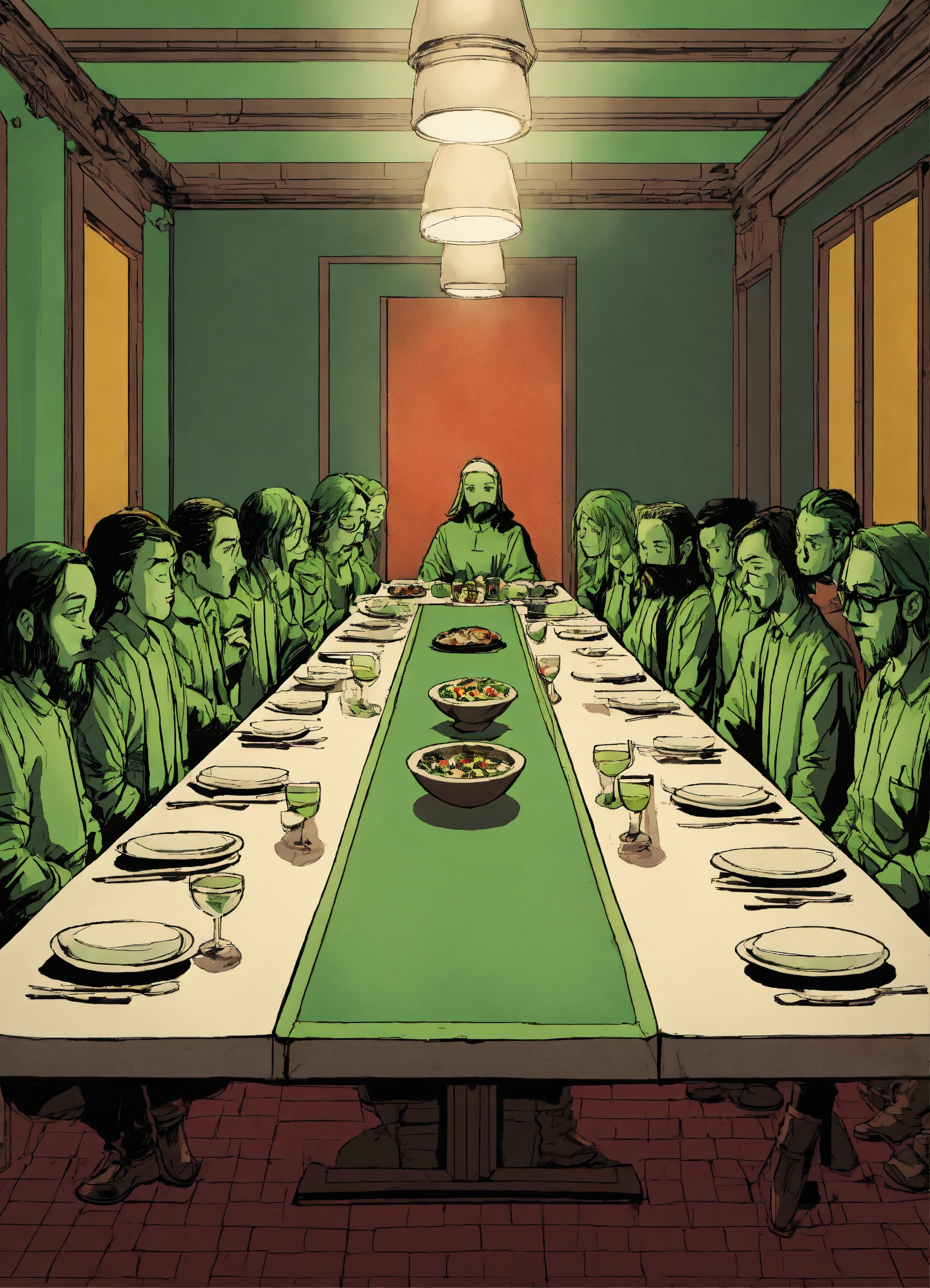 Lexica - Develop a comic cartoon poster portraying a last supper of ...