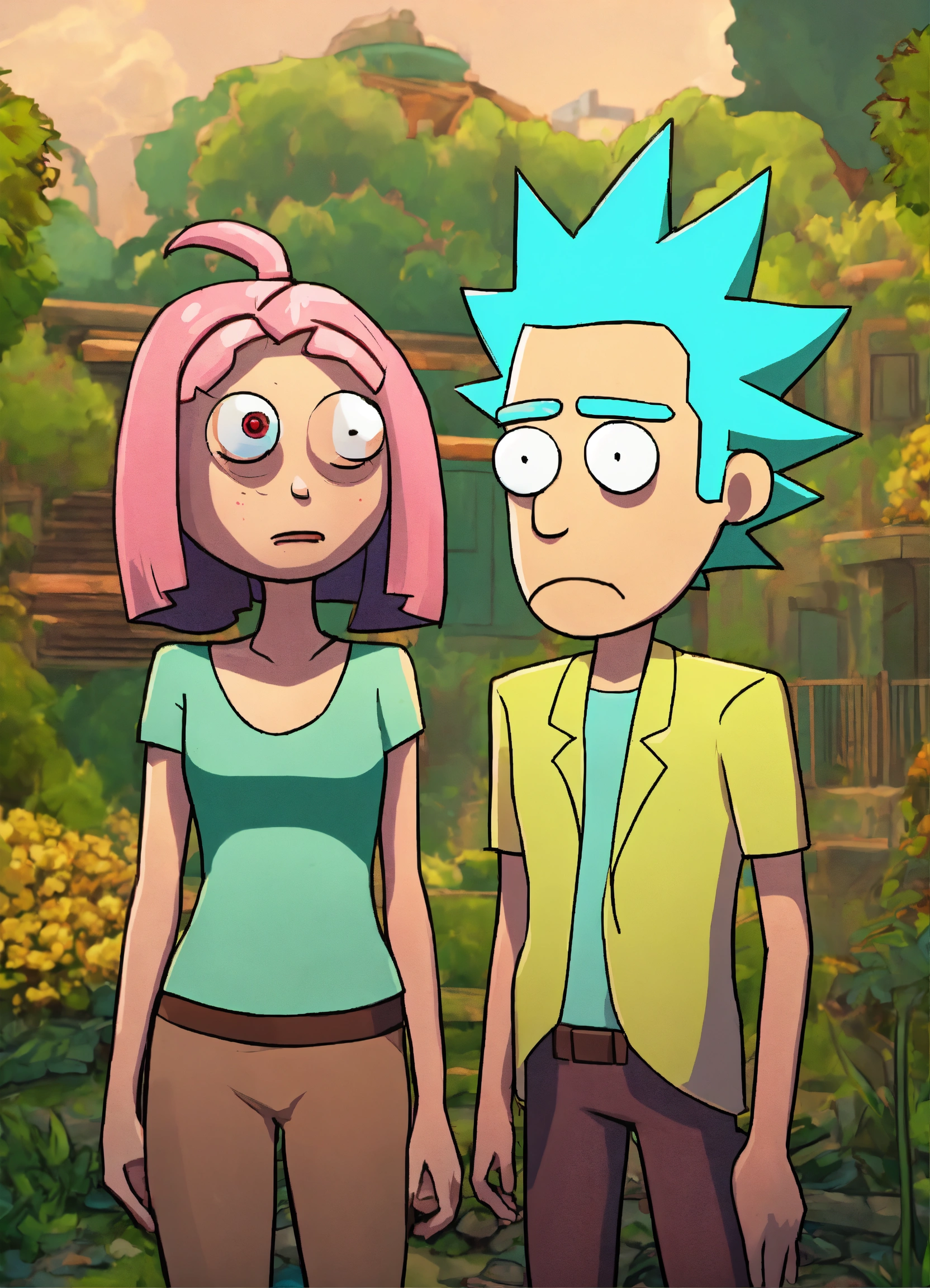 Lexica - Create cute man and cute wooman, style from Rick and Morty carton