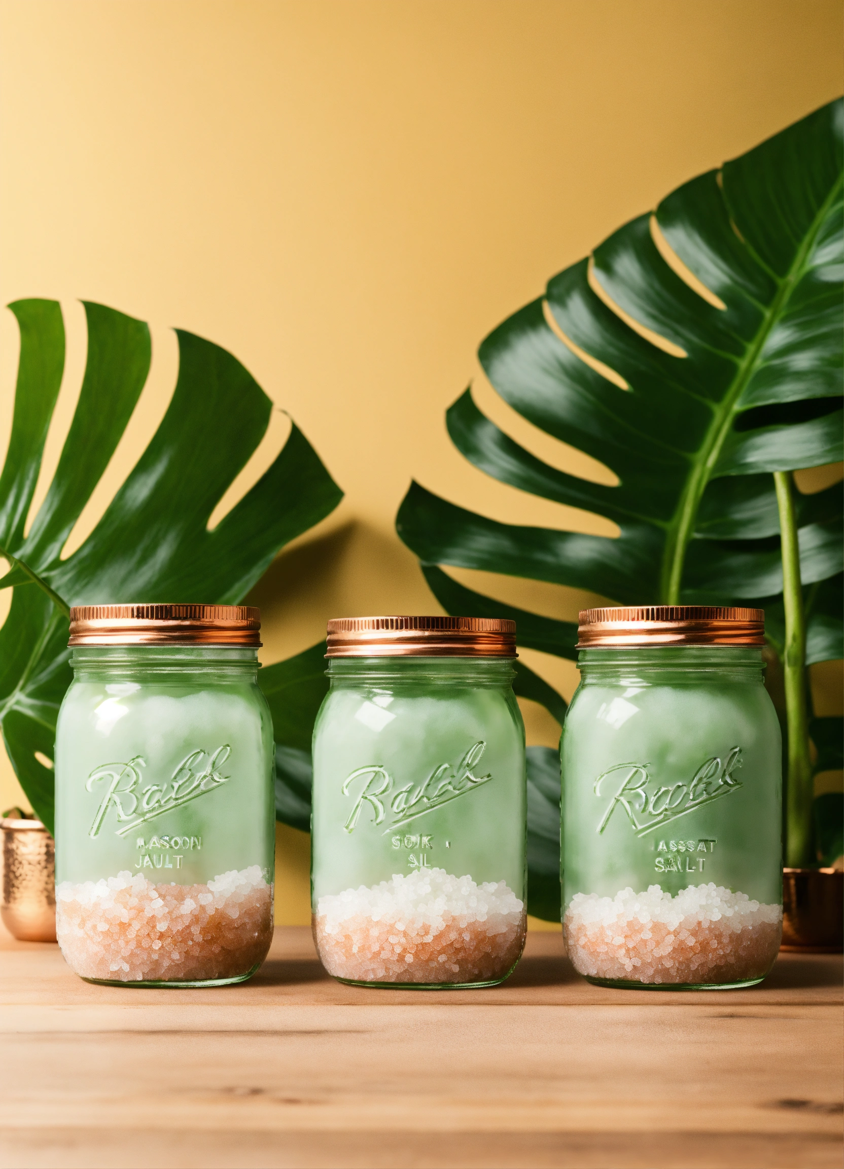 Lexica - Mockup of three mason jars filled with rock salt with copper ...