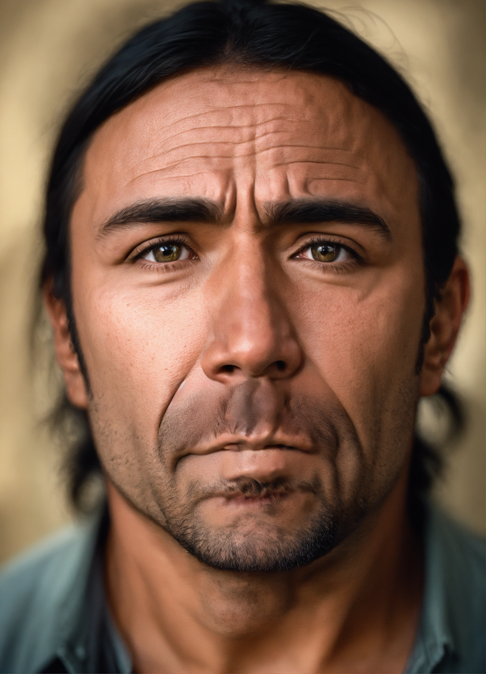 Lexica - Scared native american man, FRONT VIEW, casual clothes, arms ...