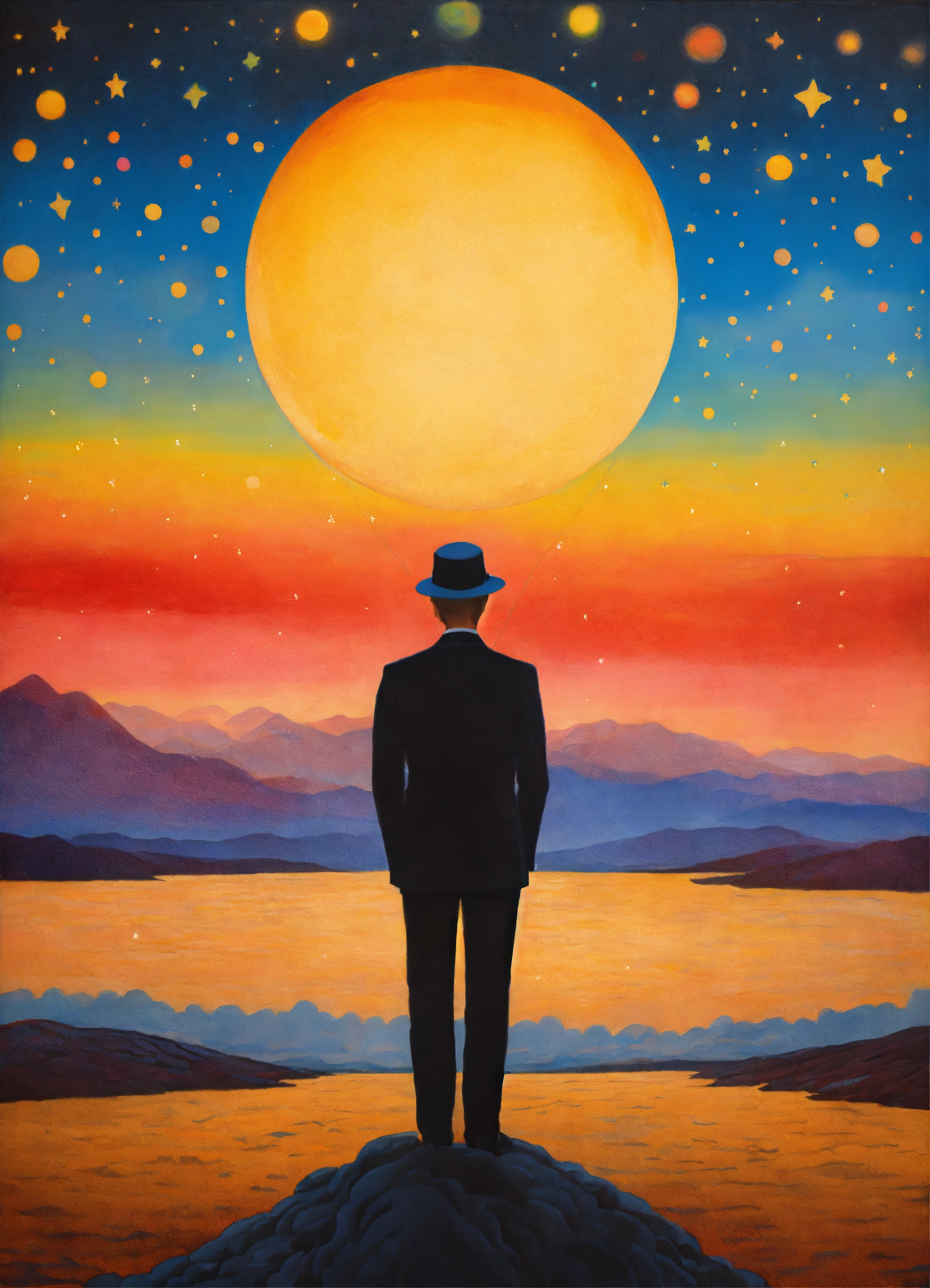 Lexica - Outline of small human body gazing into the bliss colourful ...