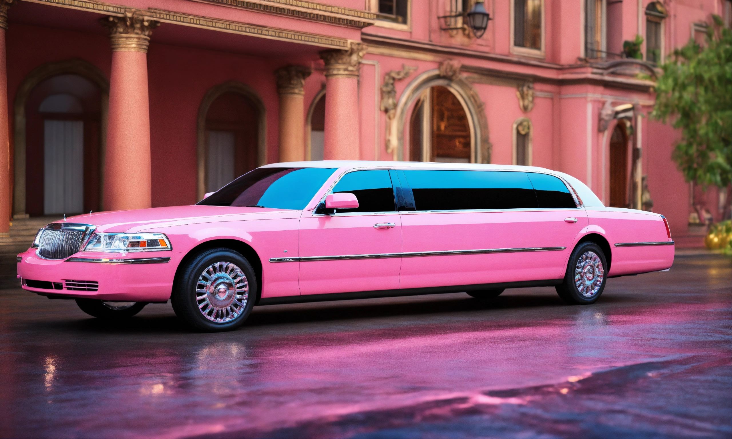 Lexica - Long pink limo, car rental, 3D, photo-realistic, 4K, high ...