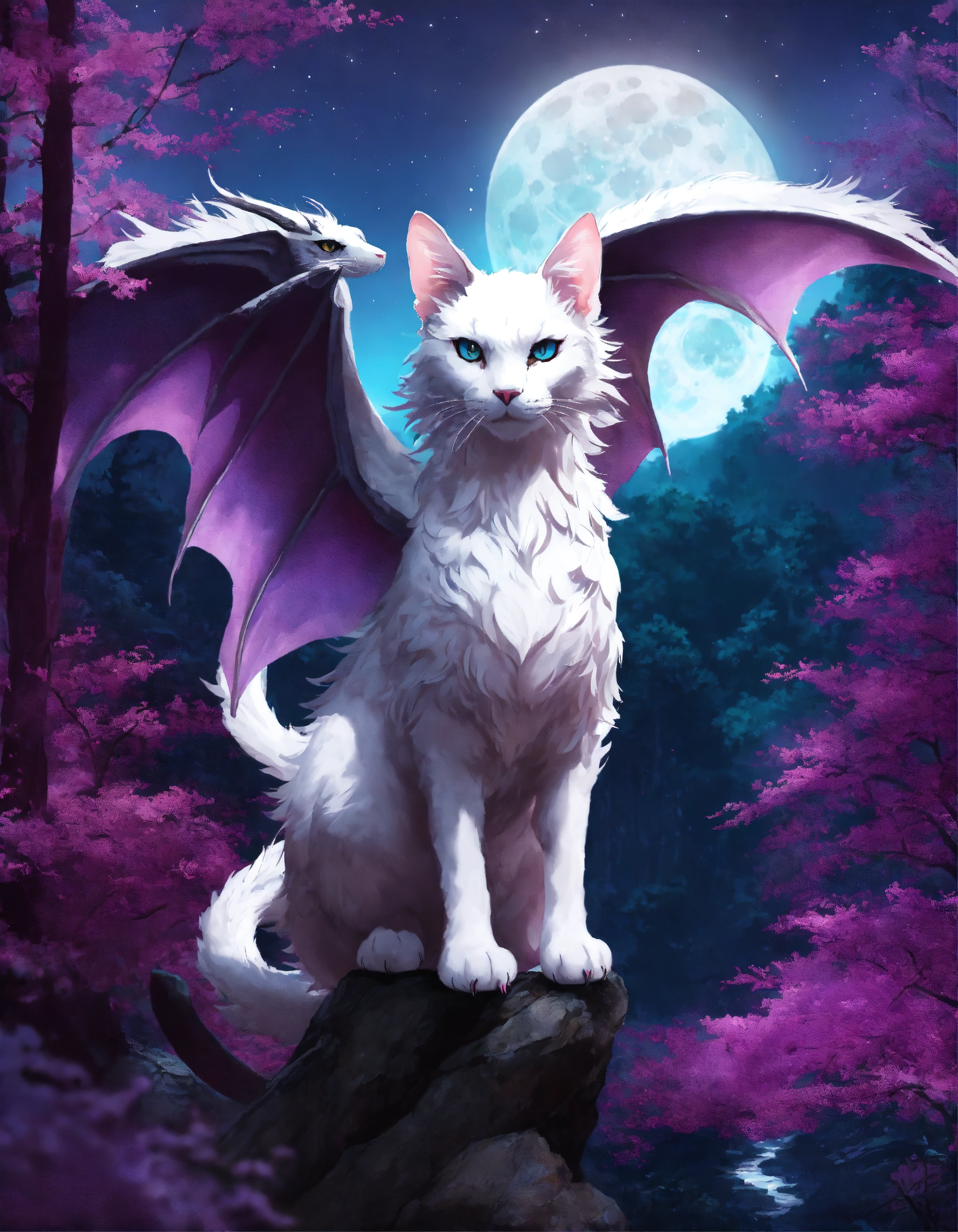 Lexica - White Black purple Dragon Cat with wings the wizard, fantasy ...