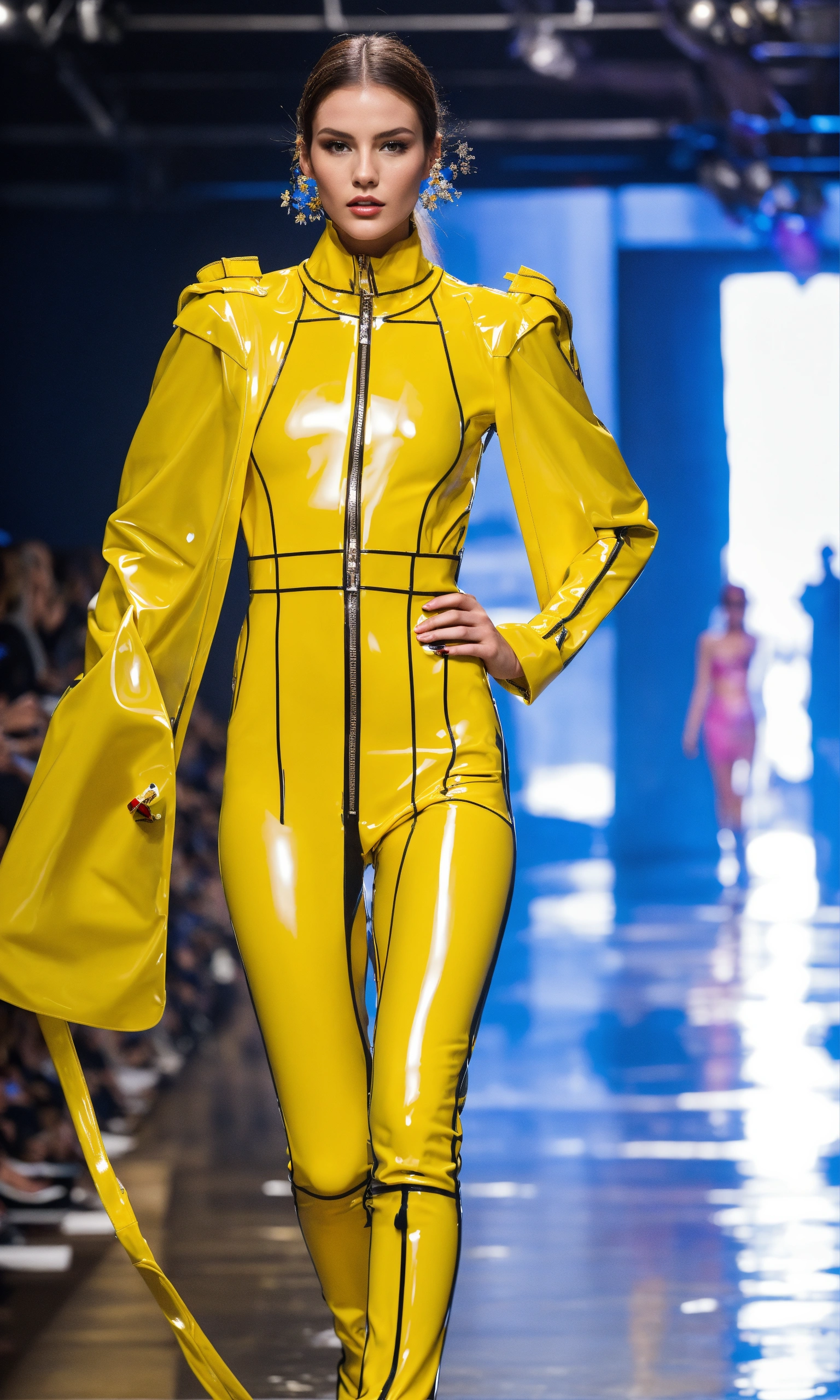 Lexica - A breathtaking woman fashion model dressed in latex on a fashion runway
