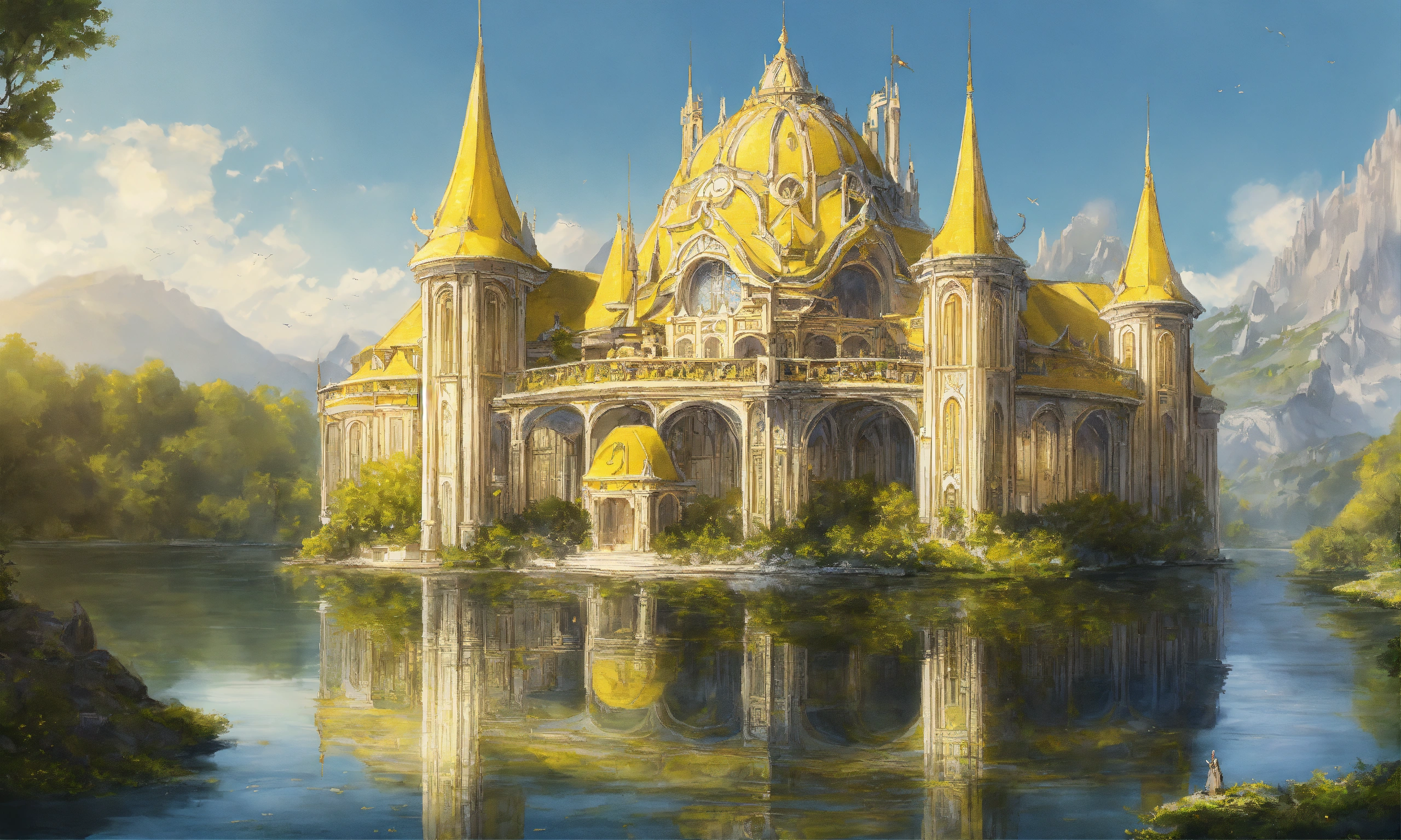 Lexica - Drawing of a fully shown massive white and yellow elegant high ...