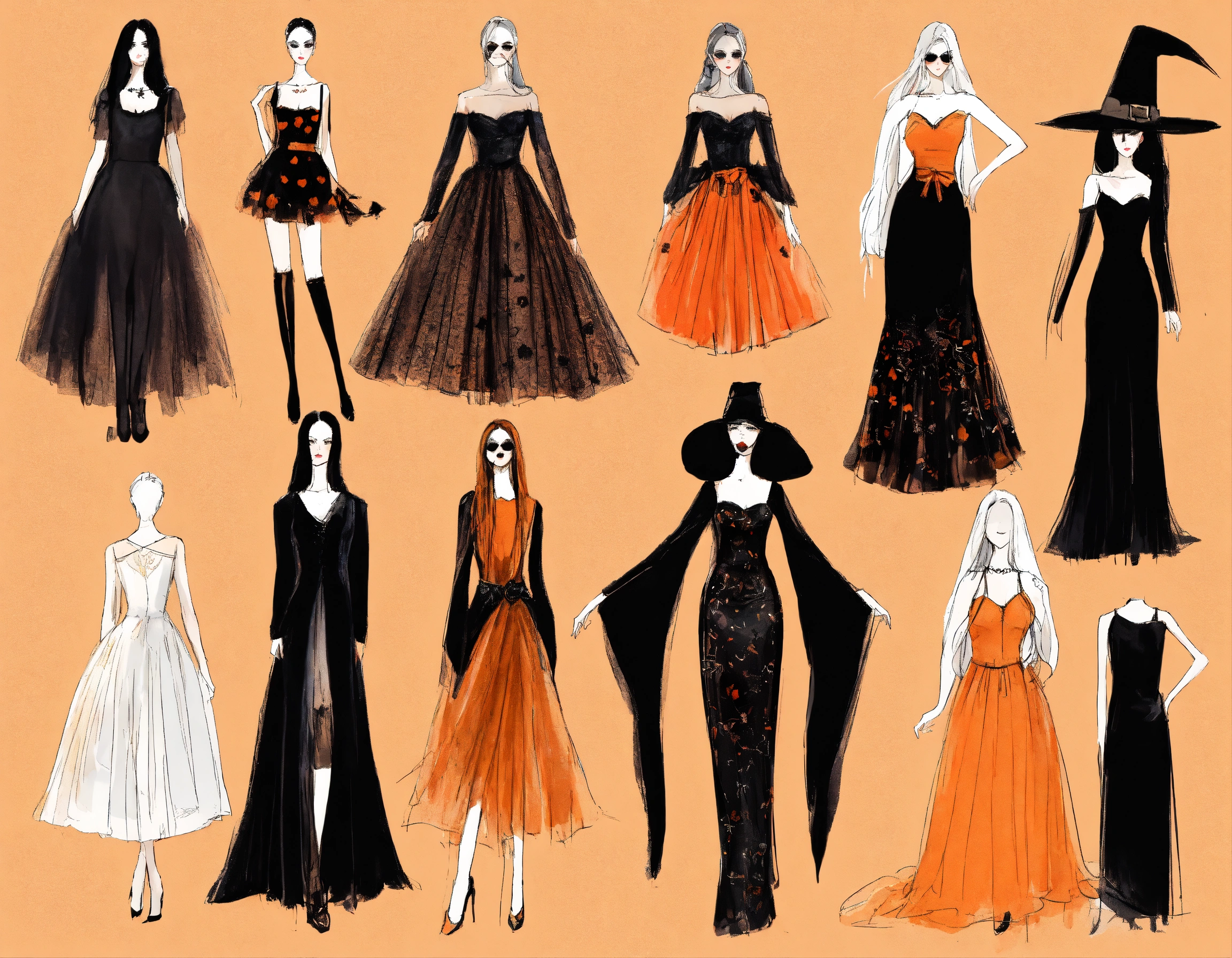 Lexica - Fashion illustration of Halloween dresses, 12 different ...
