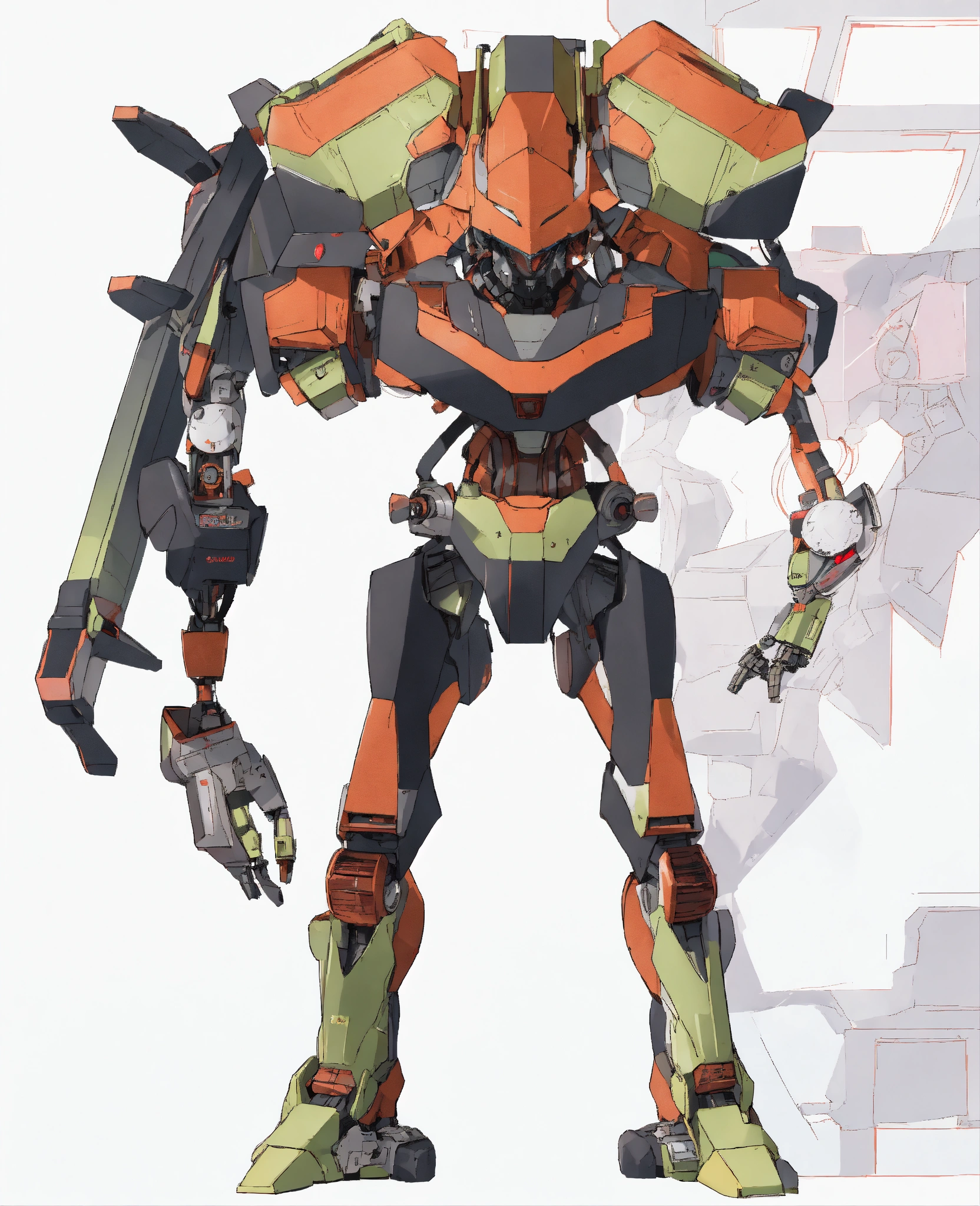 Lexica - Edgy anime robot with an angular head and massive right arm