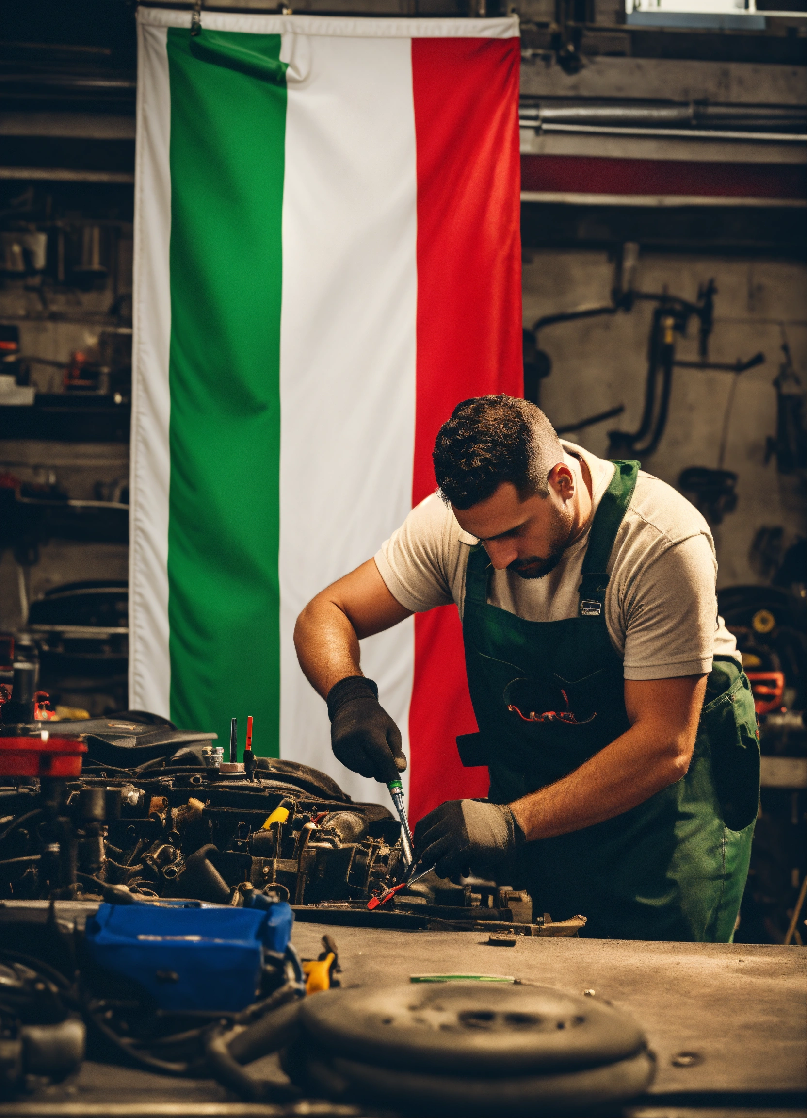 Lexica - An Italian car mechanic working in his workshop with the ...