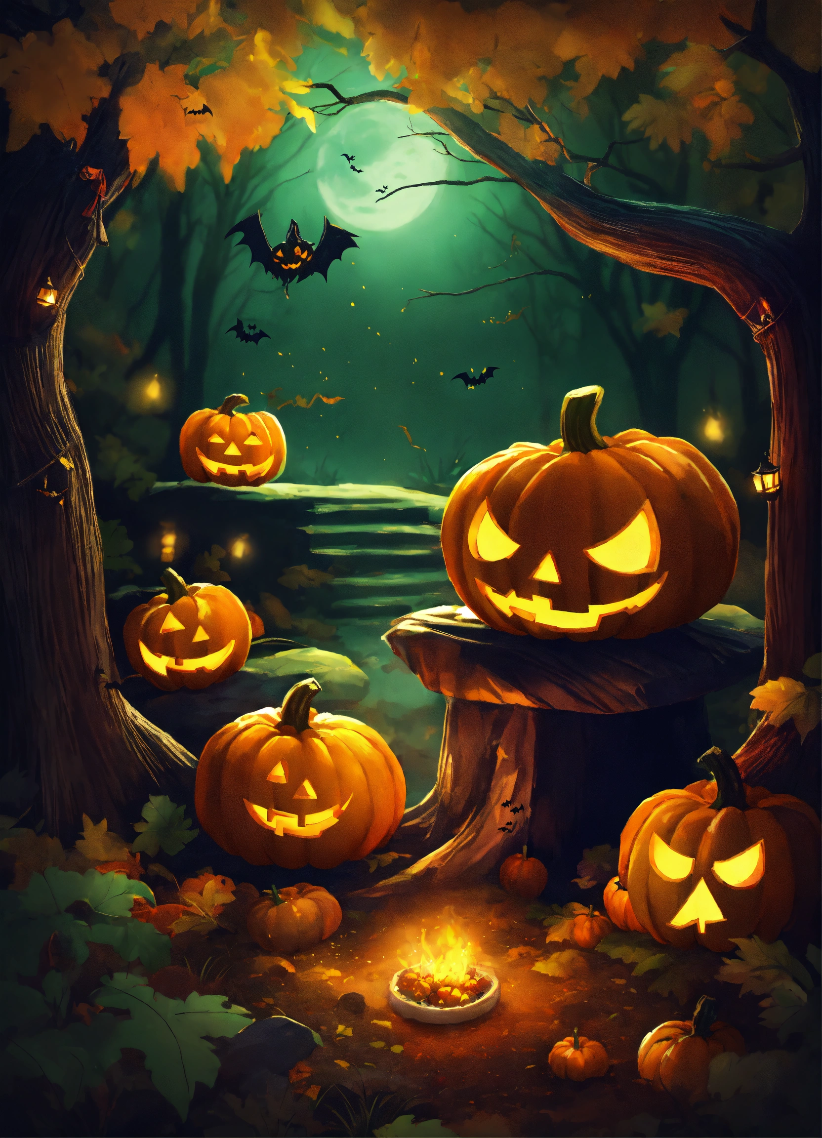 Lexica - Fun Halloween night in the dark forest