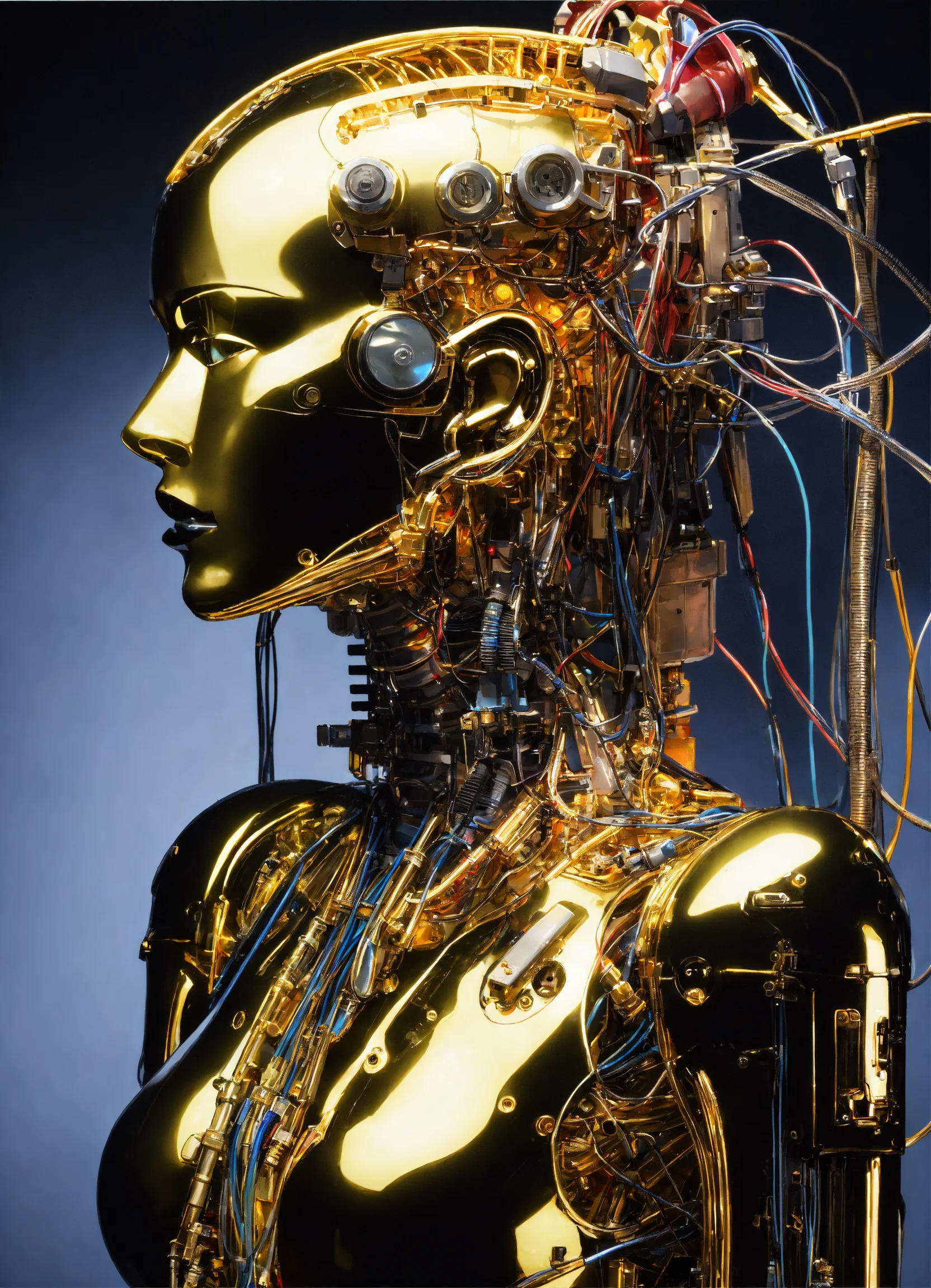 Lexica - Profile Photography, in front of a black wall, a cyborg woman ...