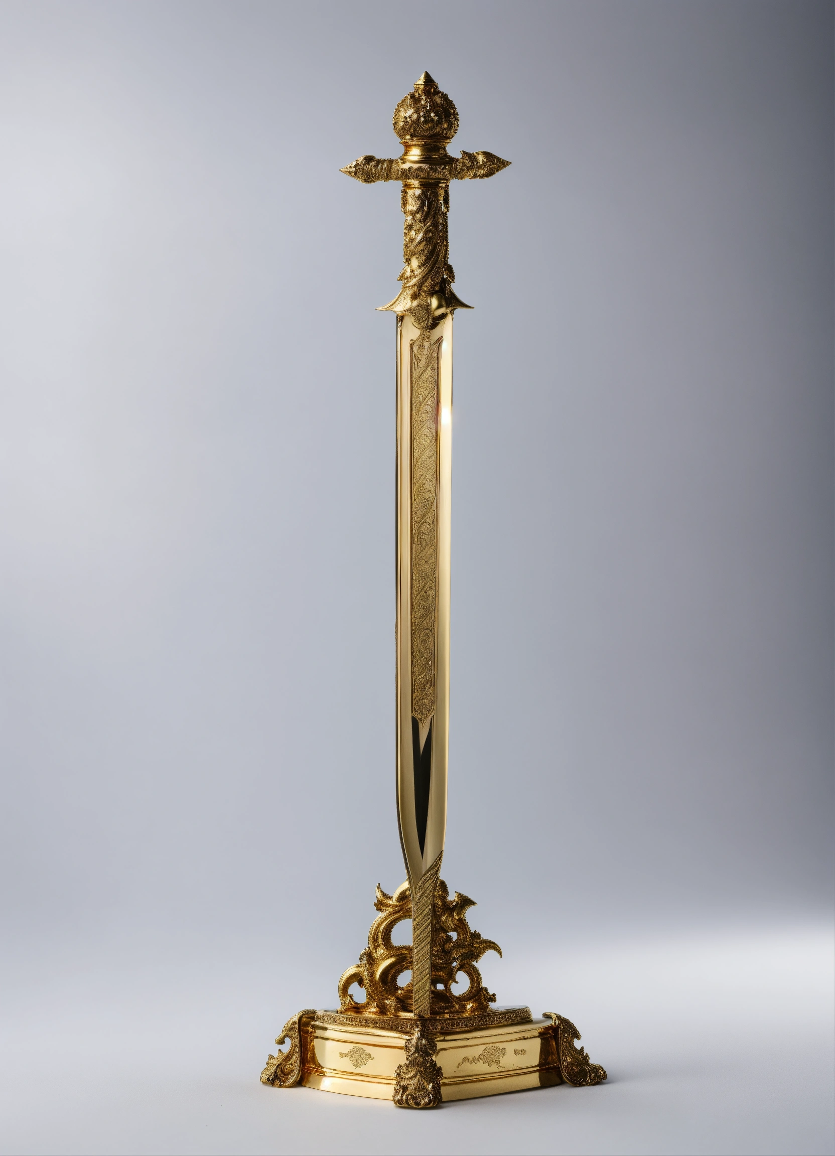 Lexica - Gold sword side view, white background, standing side view