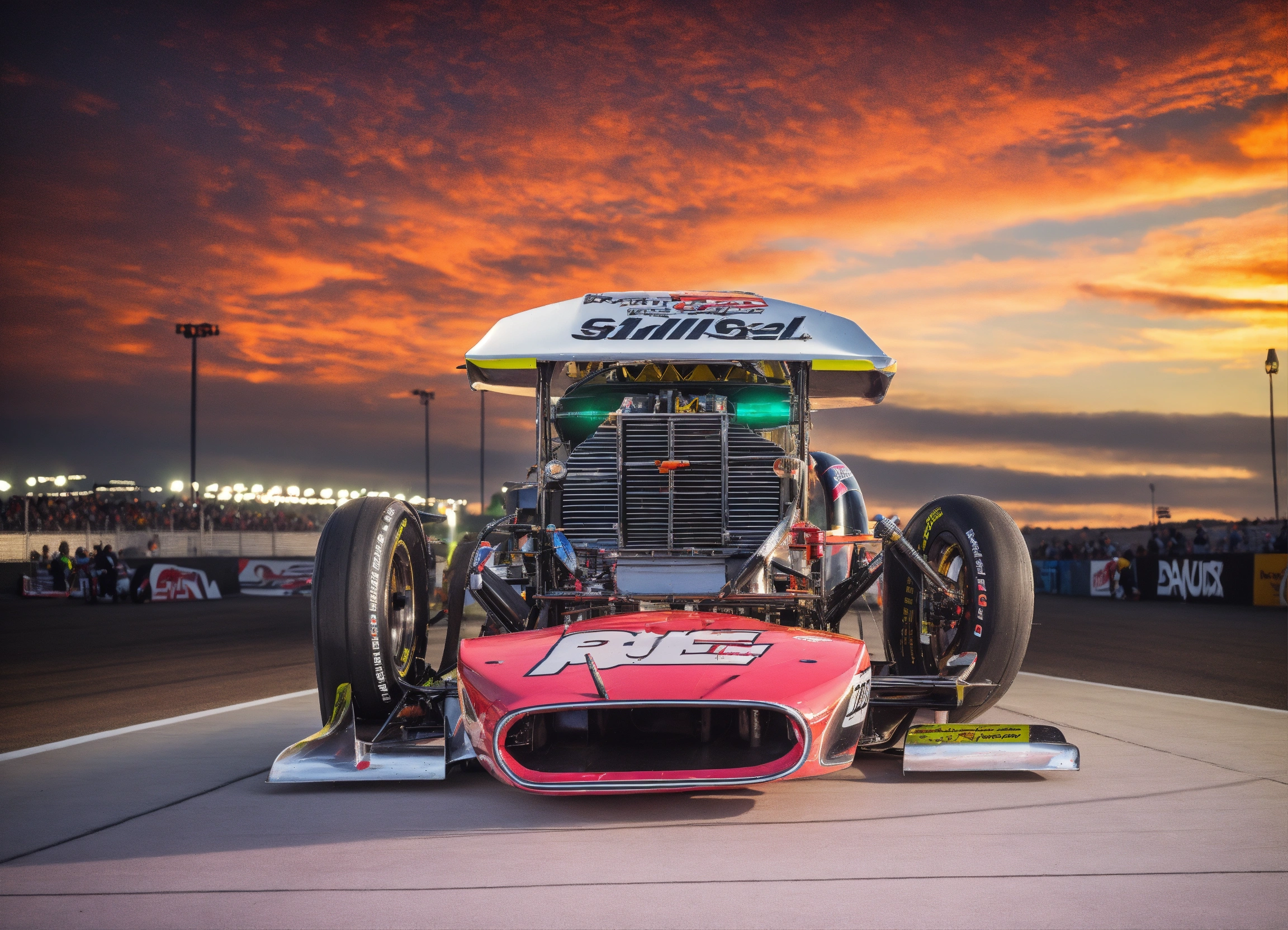 Lexica - Drag race car, race tower in the background