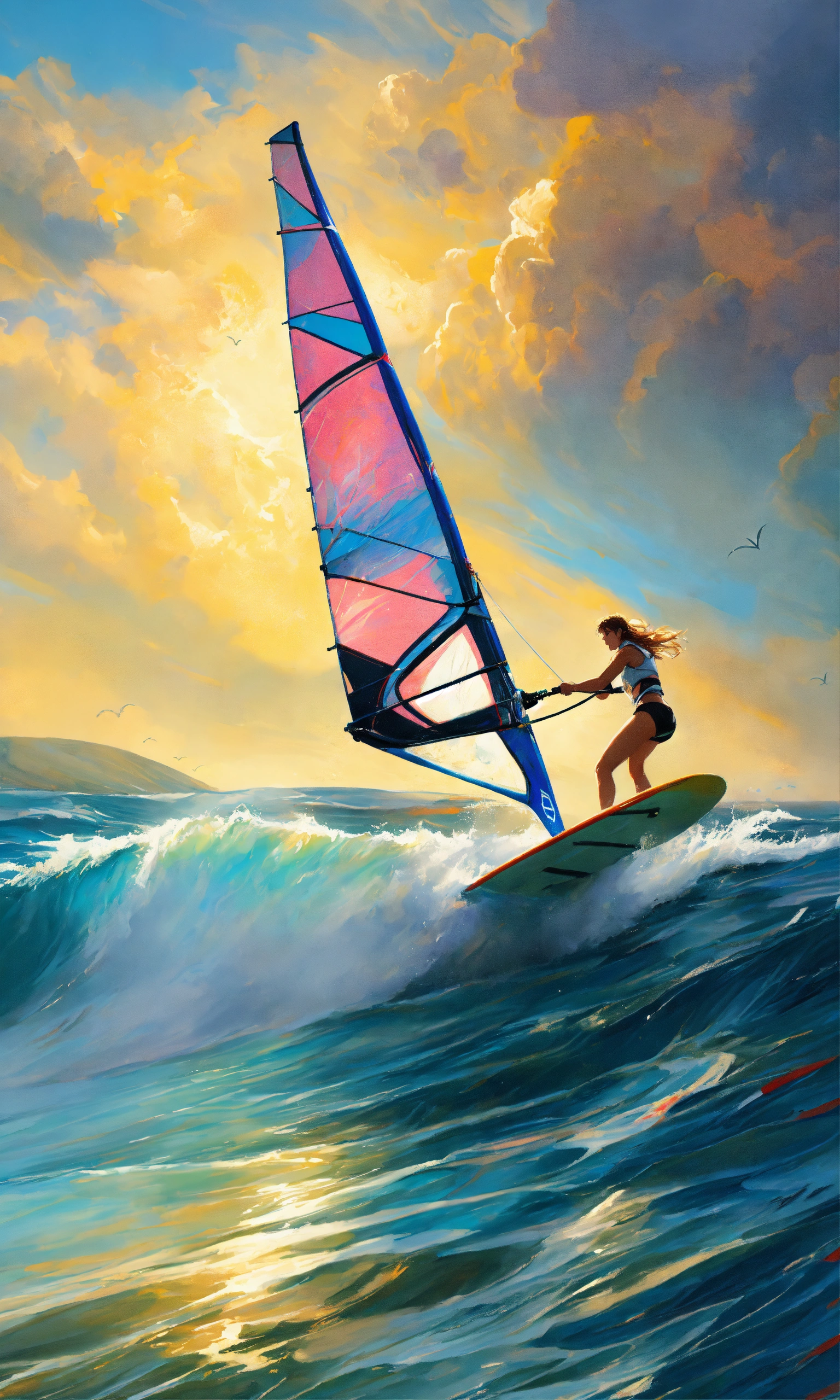Lexica - {art by greg rutkowski}, Abstraction, Windsurfing, Woman ...