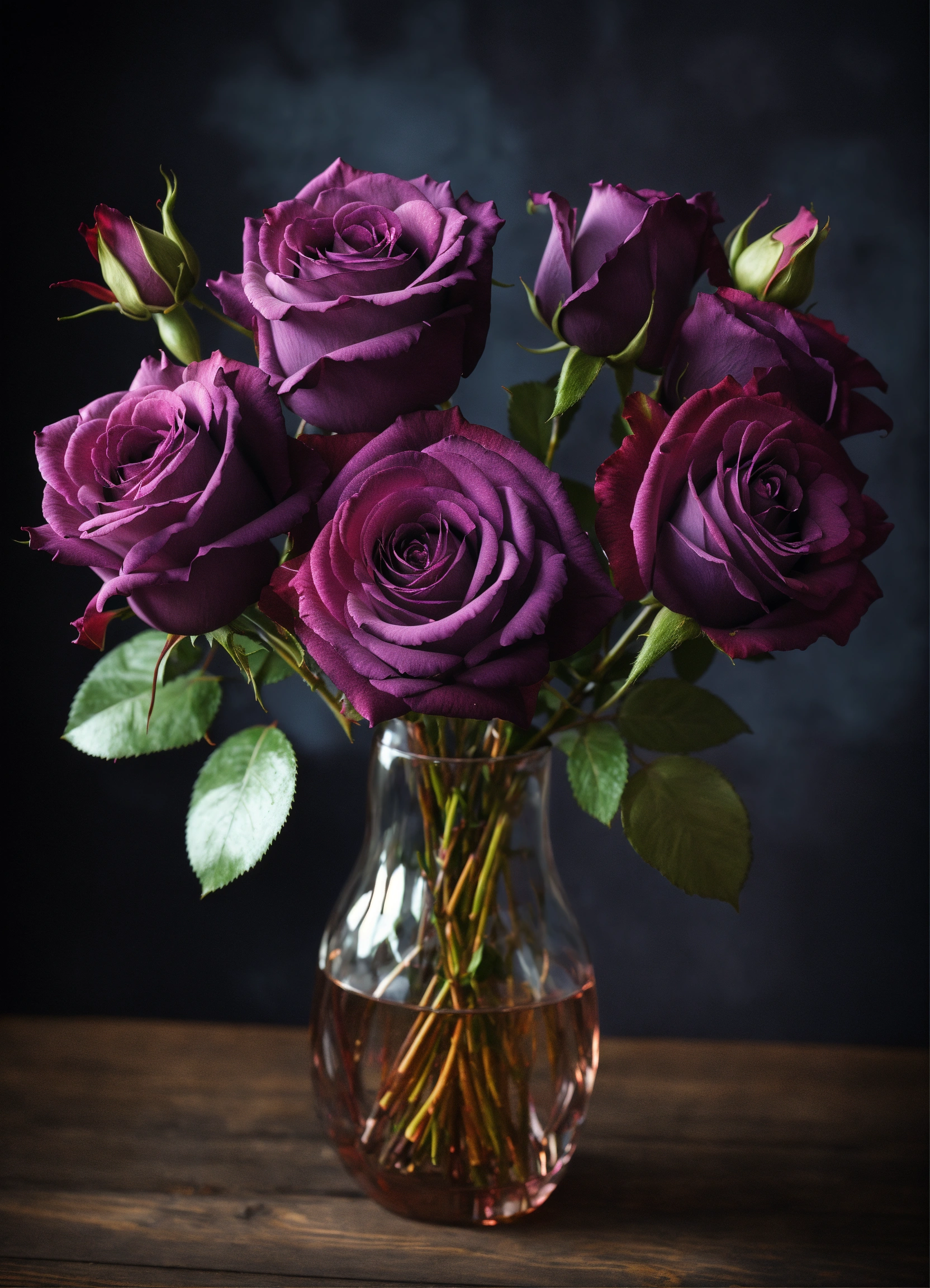 Lexica - Vintage Classic deep purple rose bouquet on dark background ...