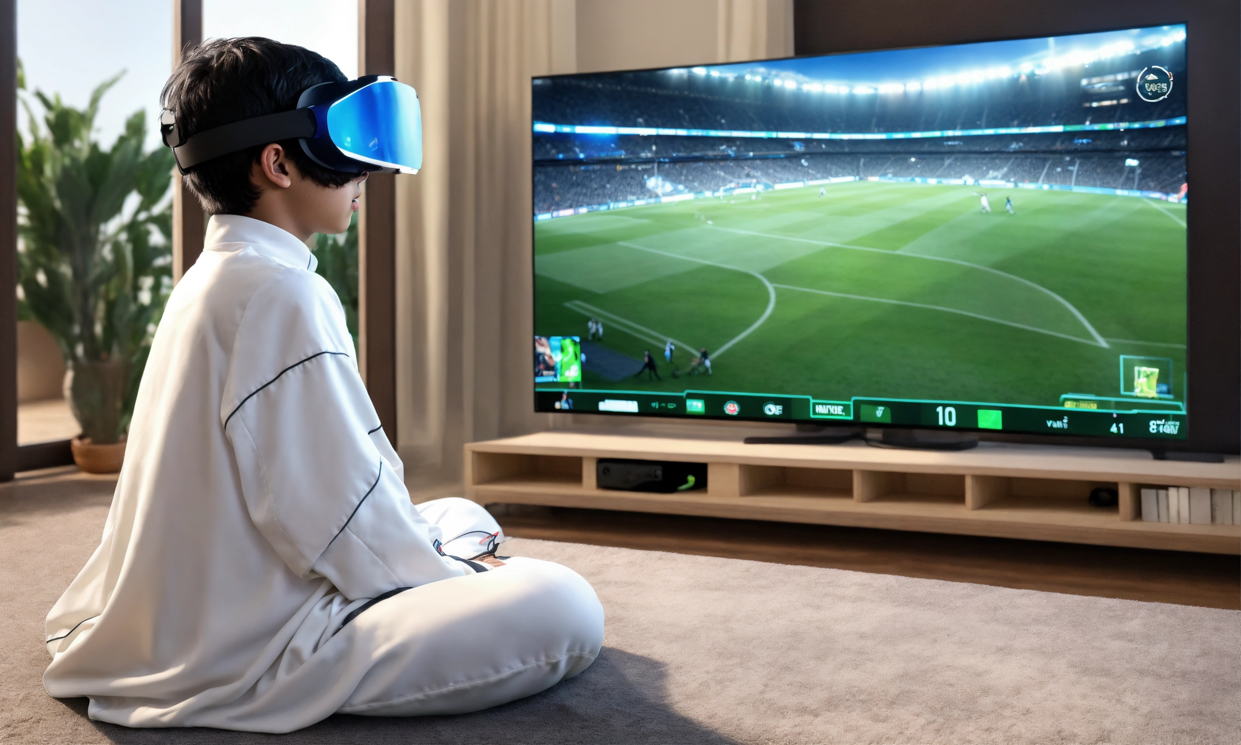 Lexica - Saudi youth boy, watching football game, augmented reality ...