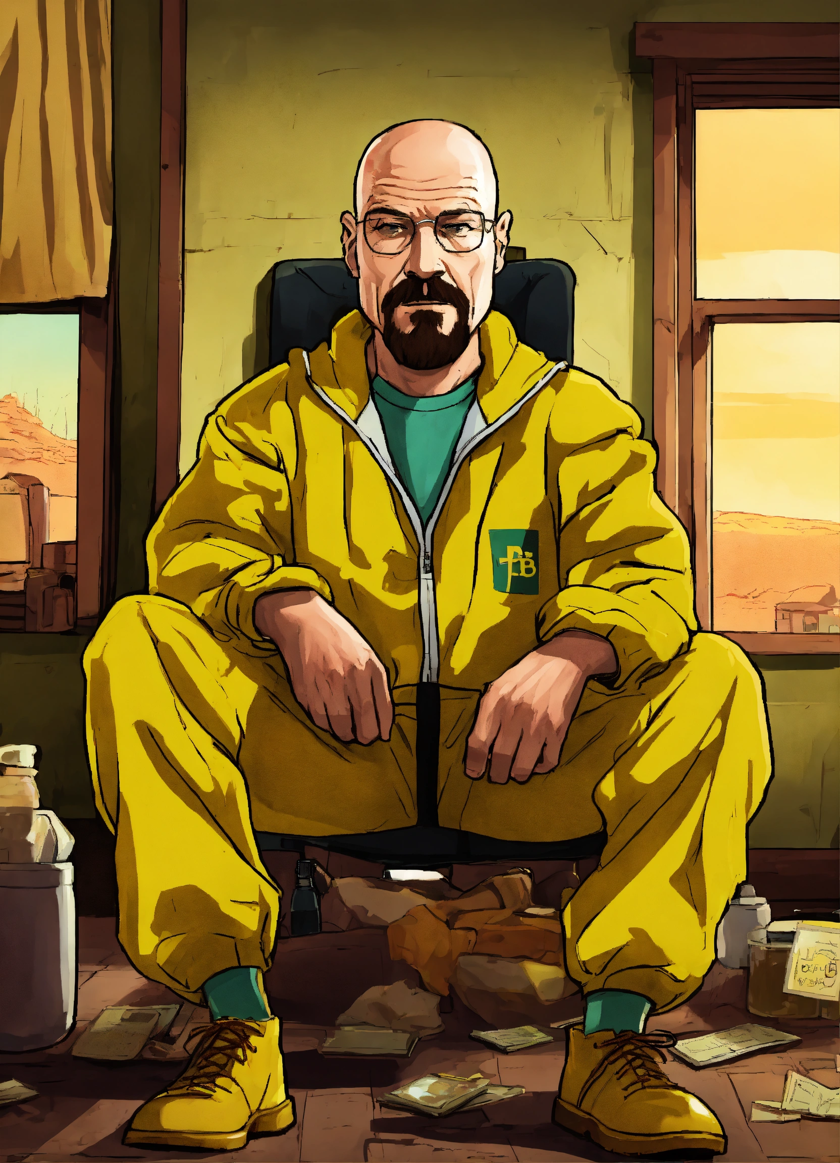 Lexica - Image of breaking bad in a cartoon style, facing foward with a hat