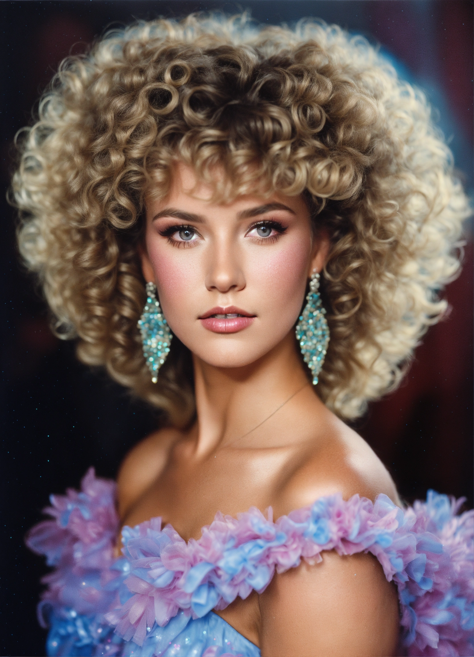 Lexica - "pretty 80s prom queen", 80s perm curls, huge fluffy 80s prom ...