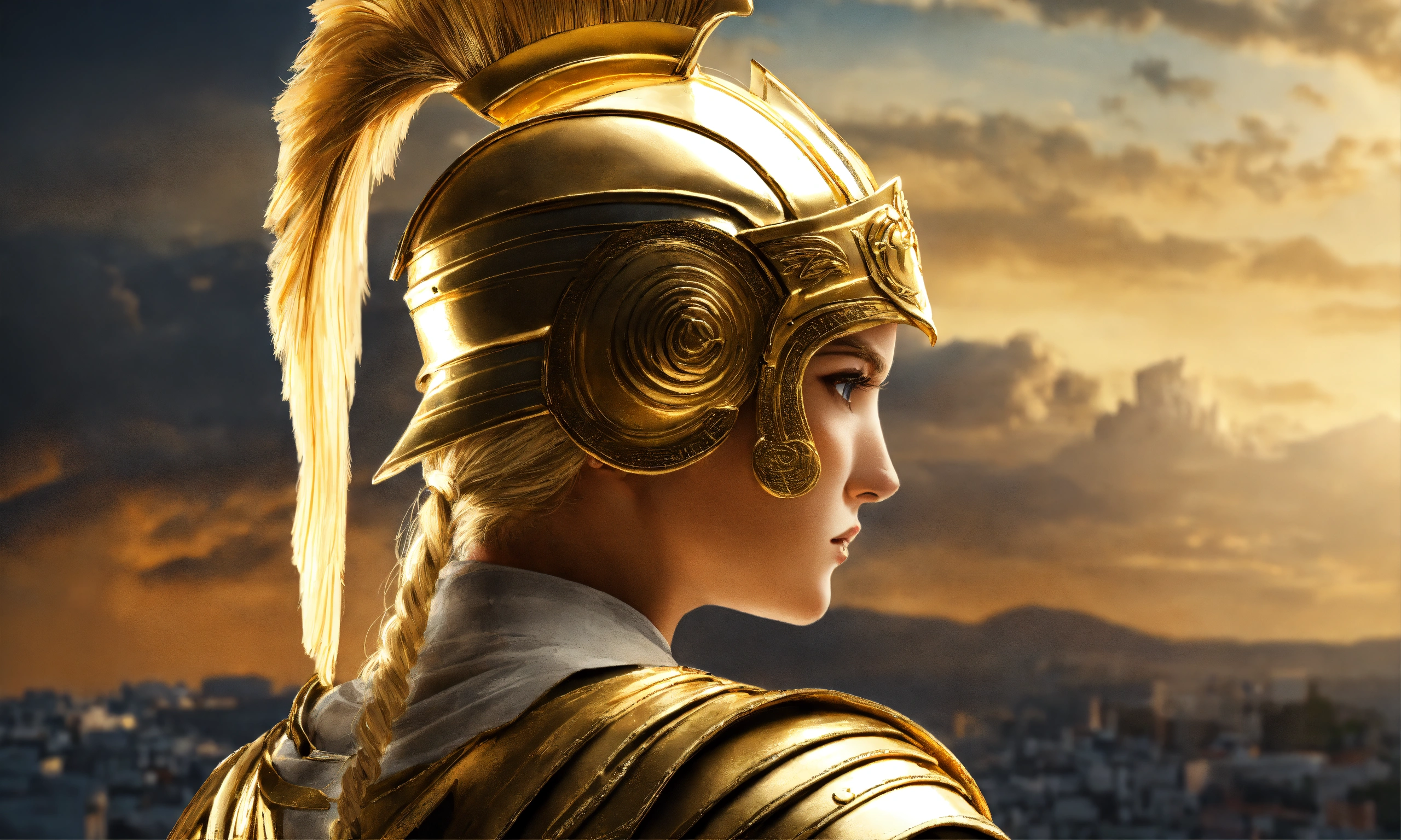 Lexica - Vivacious Greek goddess Athena with blonde hair, gold armor ...