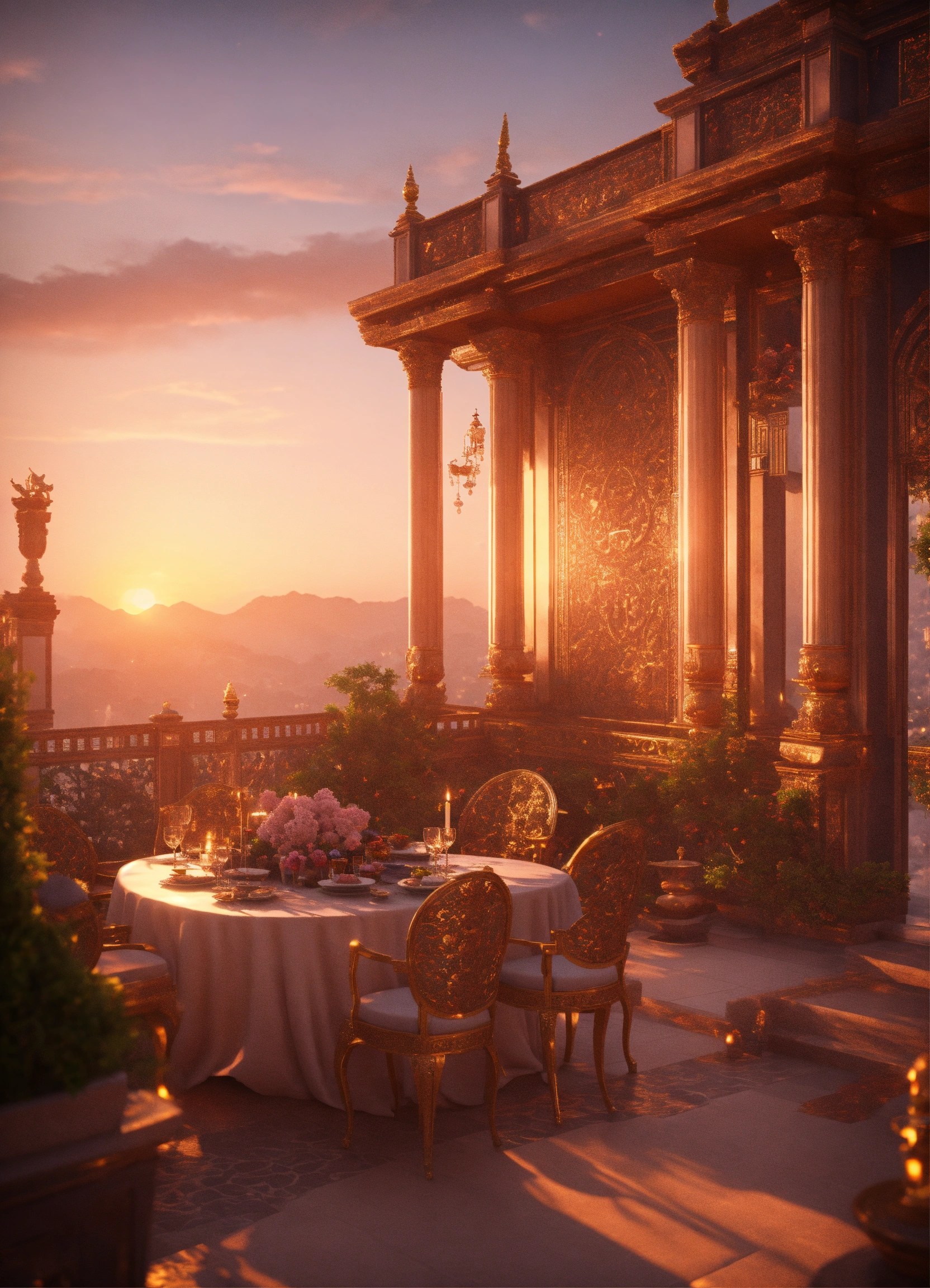 Lexica - A sumptuous palace terrace at sunset. alien orchestra creating ...