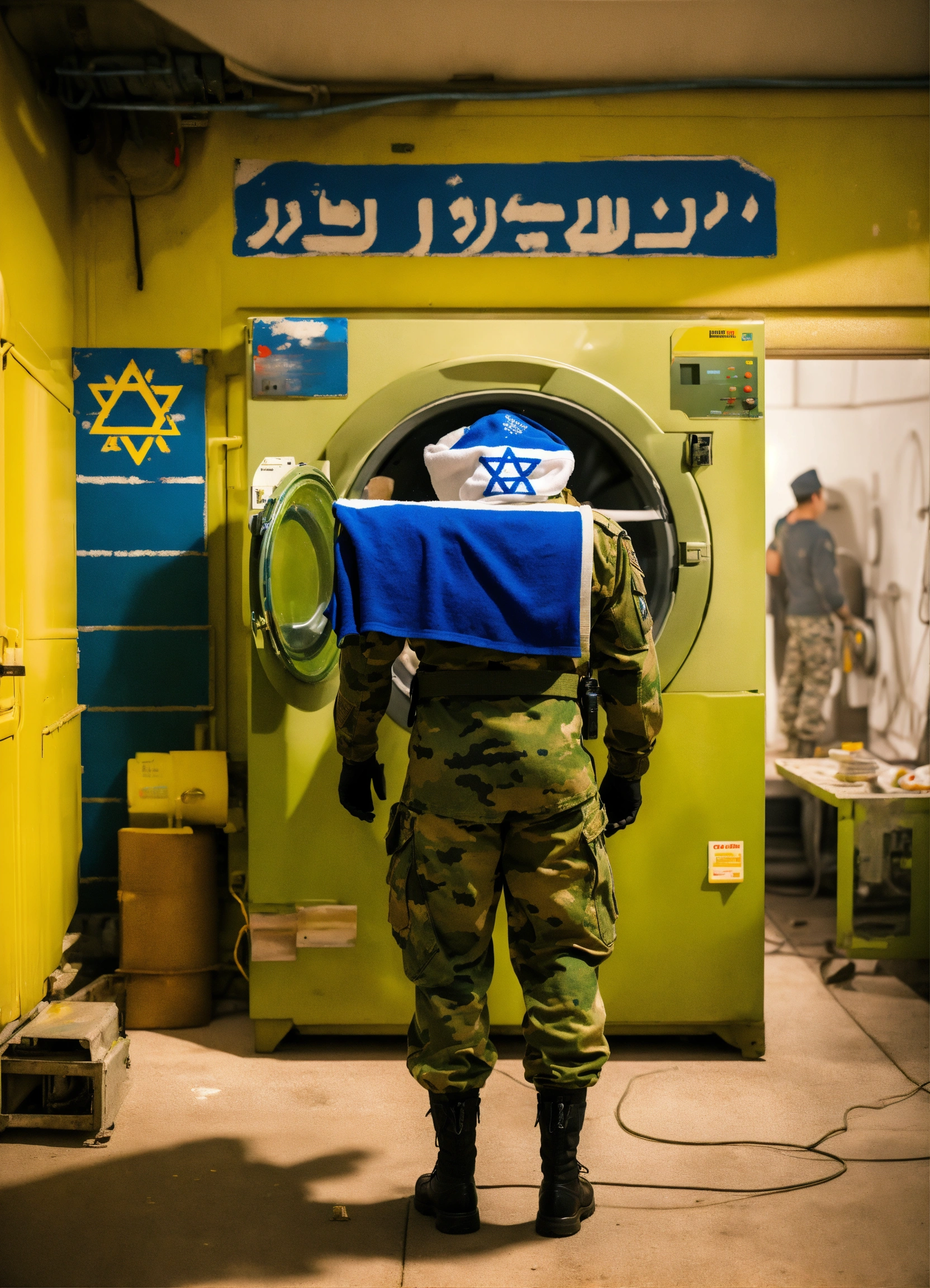 Lexica - A military soldier stands in front of an industrial washing ...