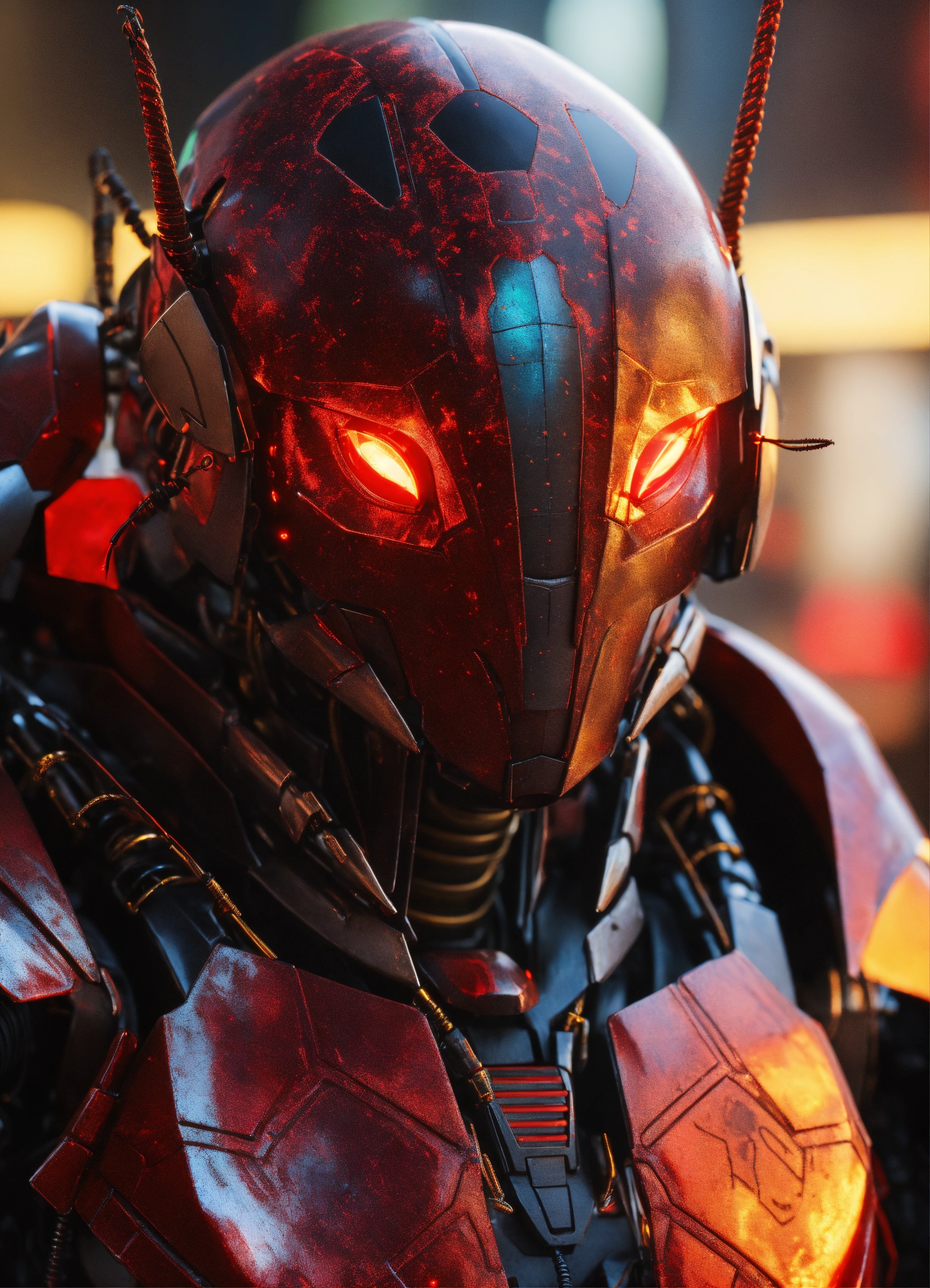 Lexica - Close up of cockroach faced humanoid with red glowing eyes ...