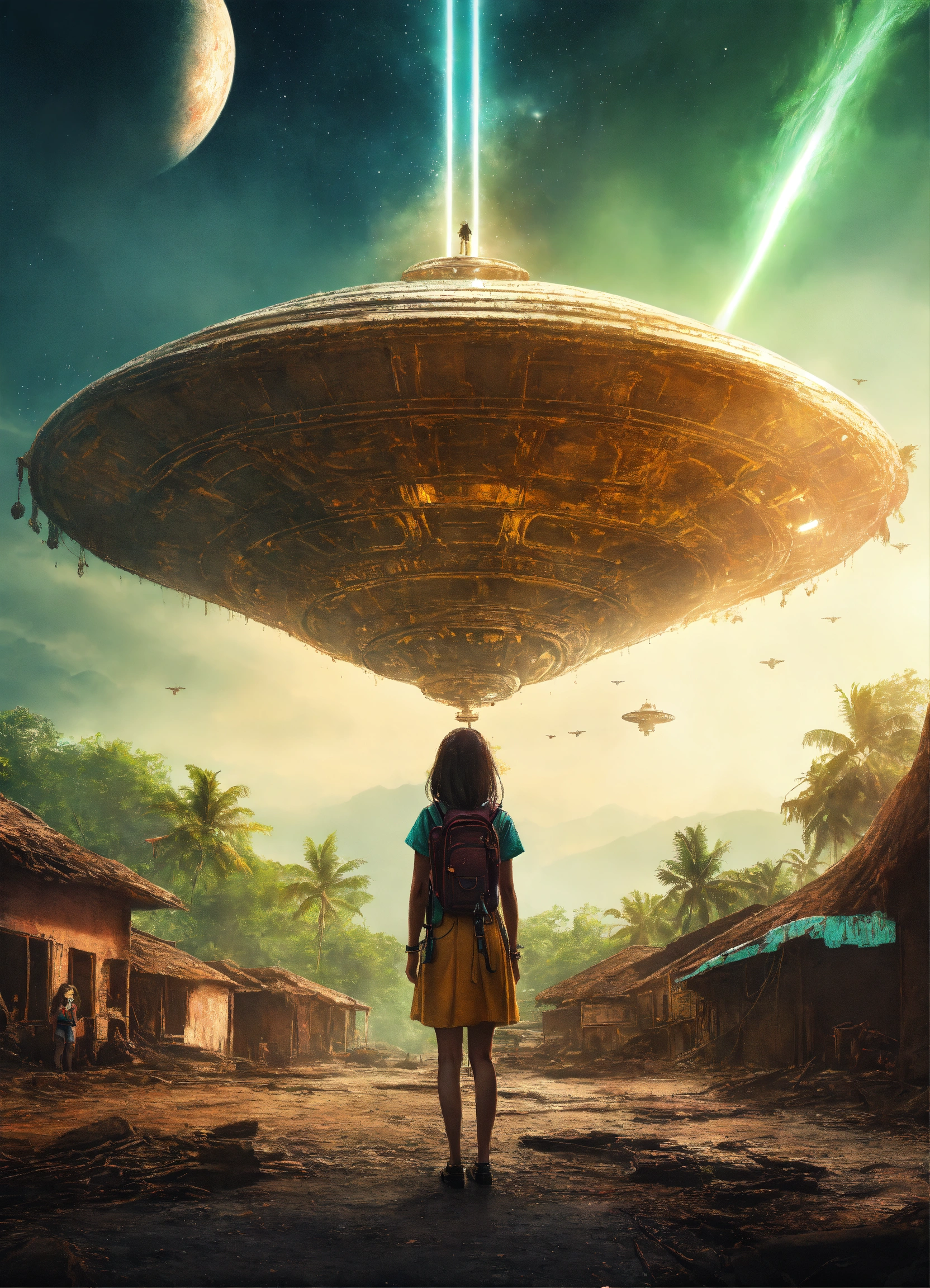 Lexica - Kerala, alien spaceship above the sky, earth as a post ...