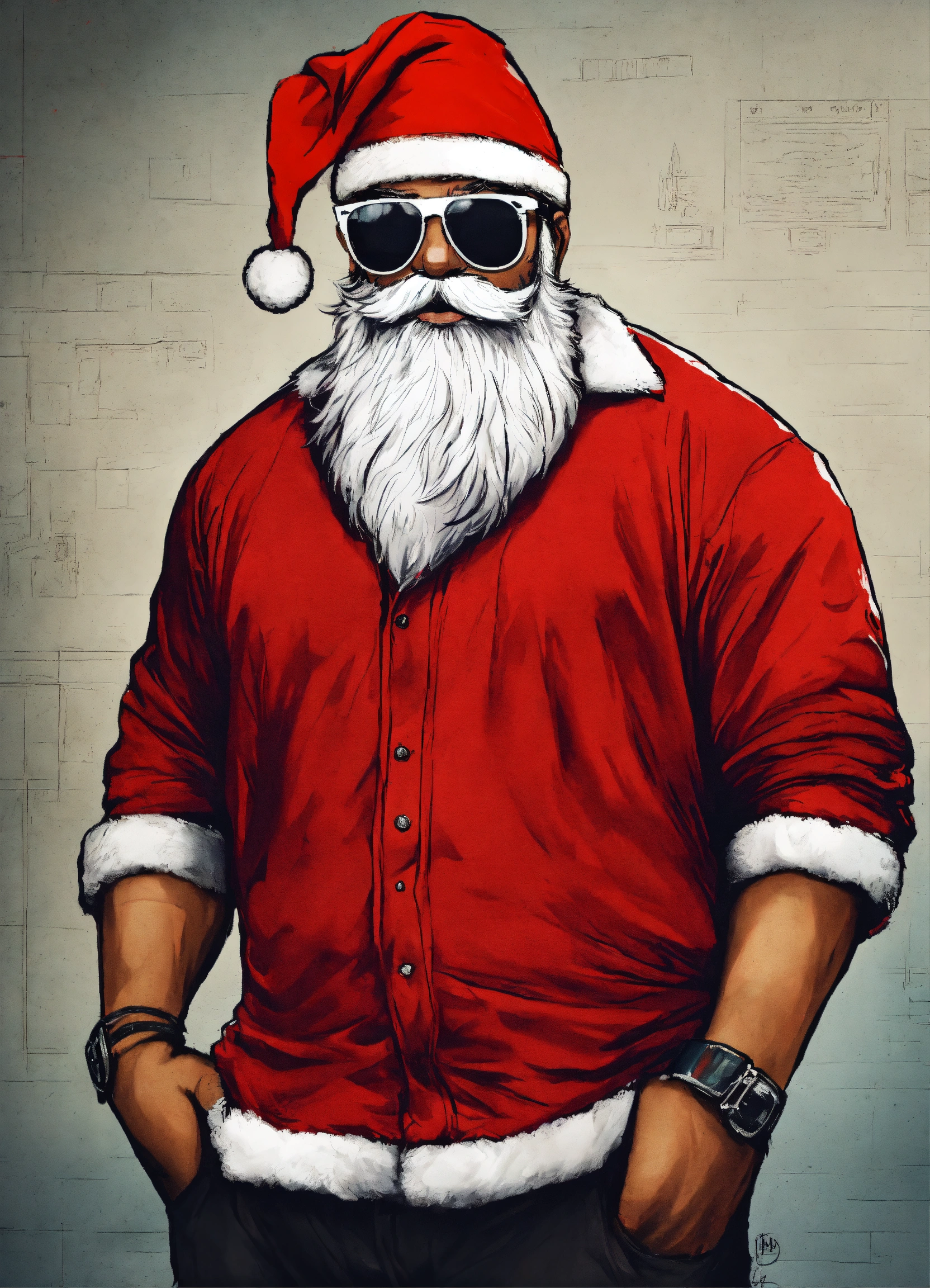 Lexica - Create a line drawing of Santa Claus with a red bandana and ...