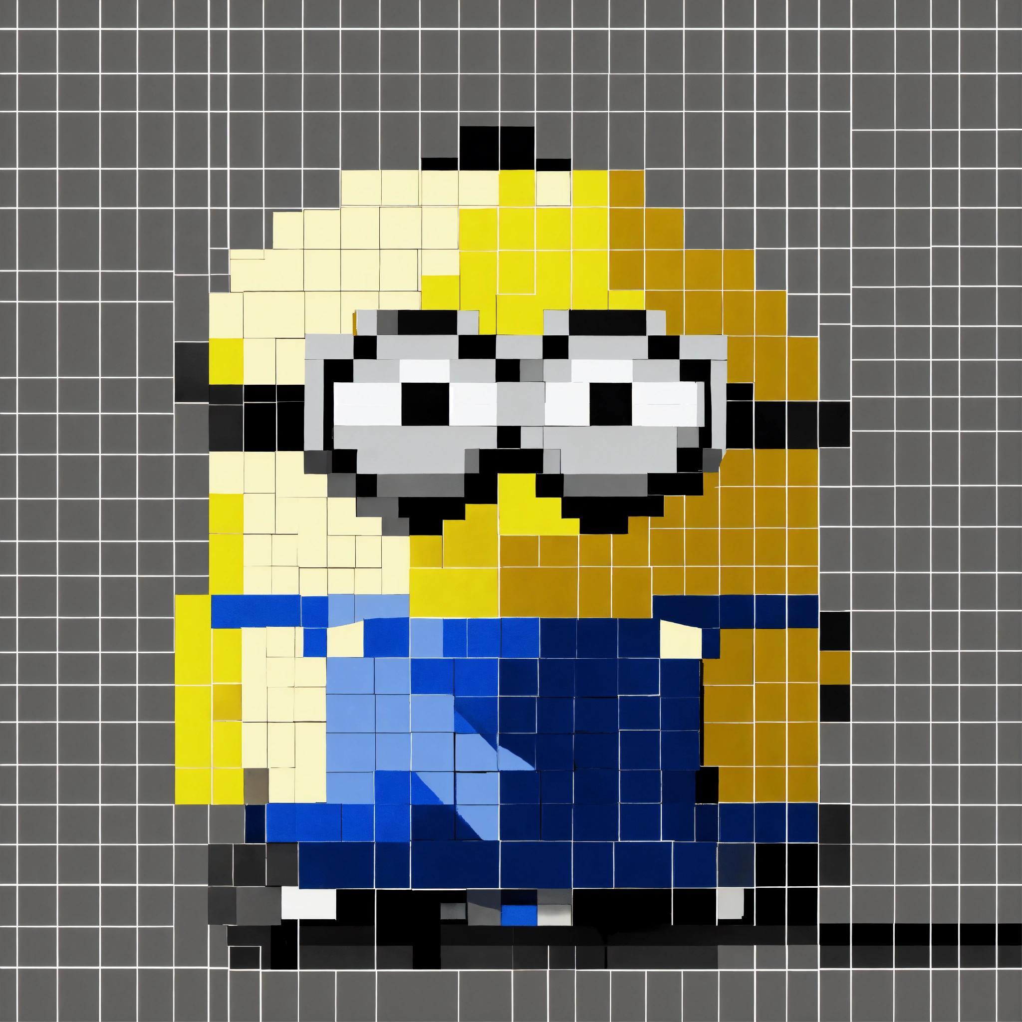 Lexica - Pixel draving with monotone simple background, at front minion