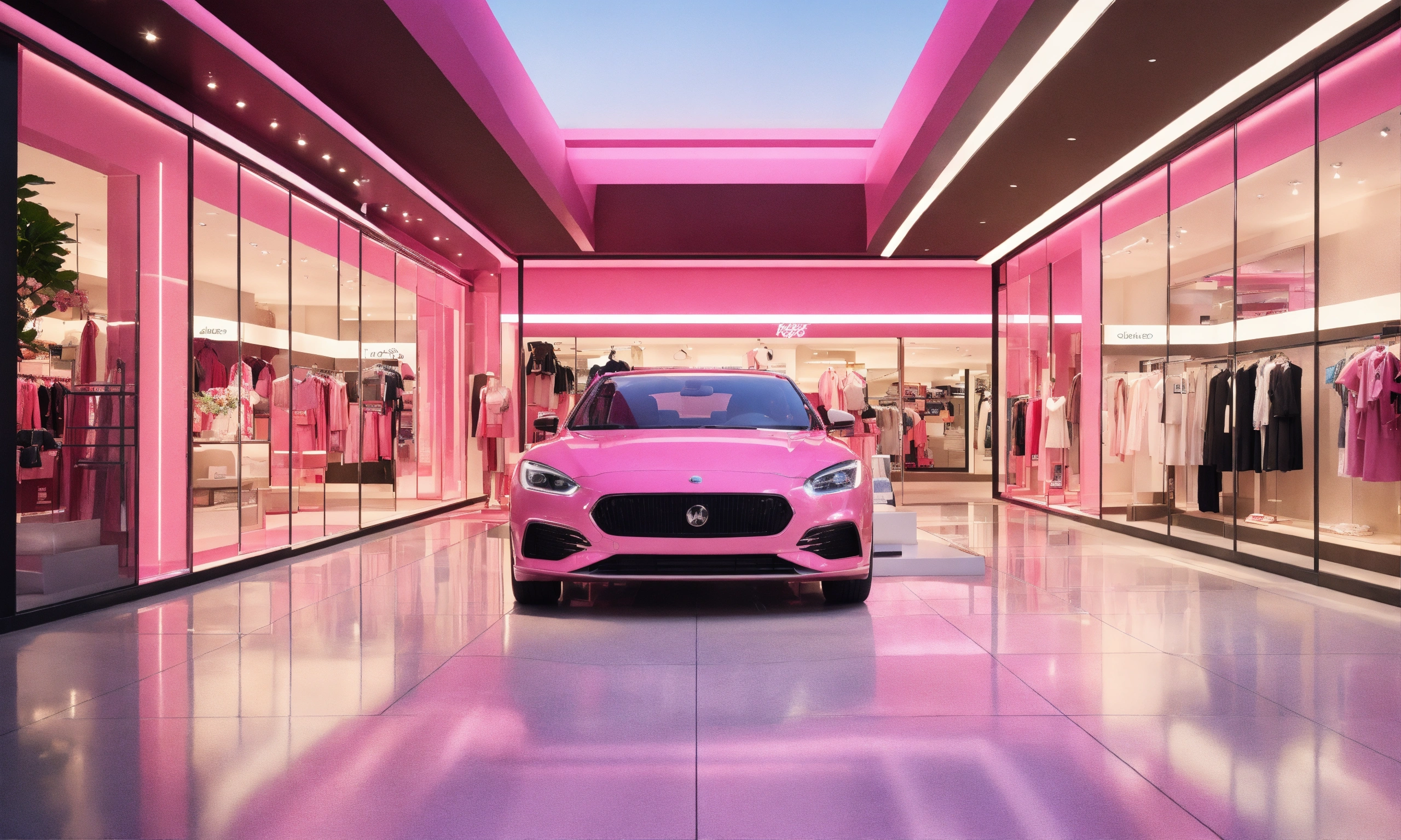 Lexica - Indoor, inside mall, small store, car rental store, pink car ...