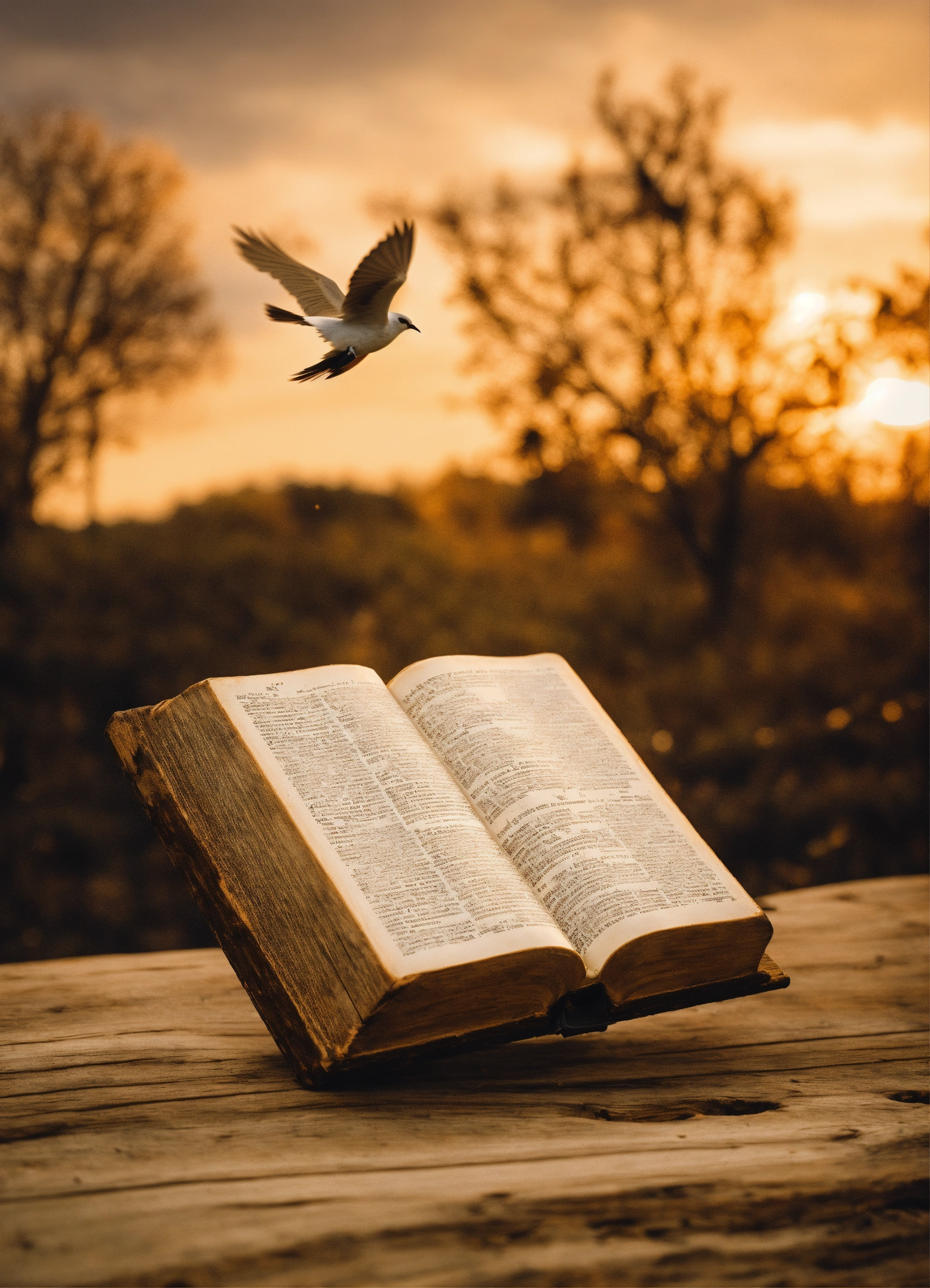 Lexica - A Bible made of wood floating in the air