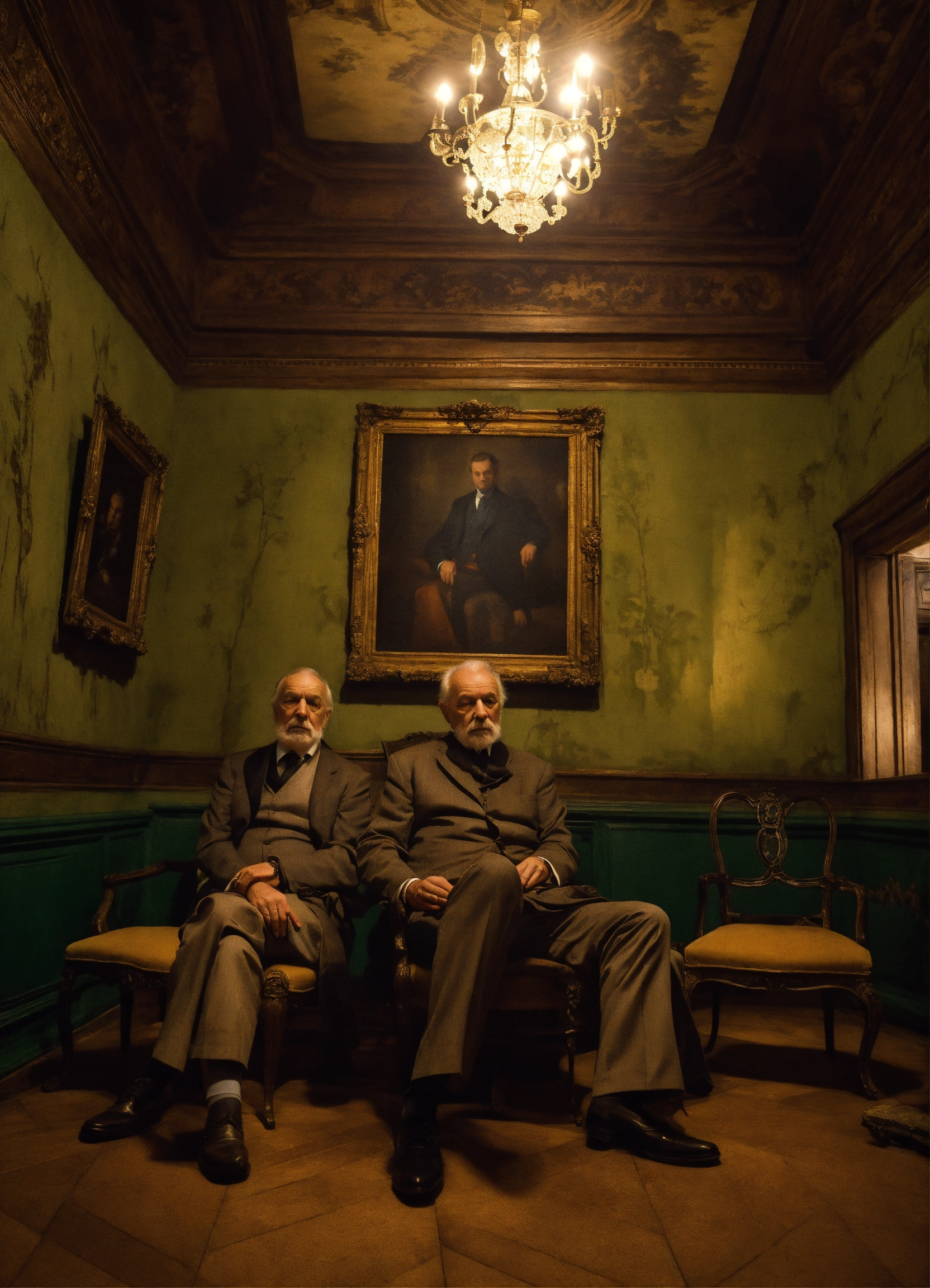 Lexica - Créez une image d'un vieux monsieur salle assis de face sur un ...