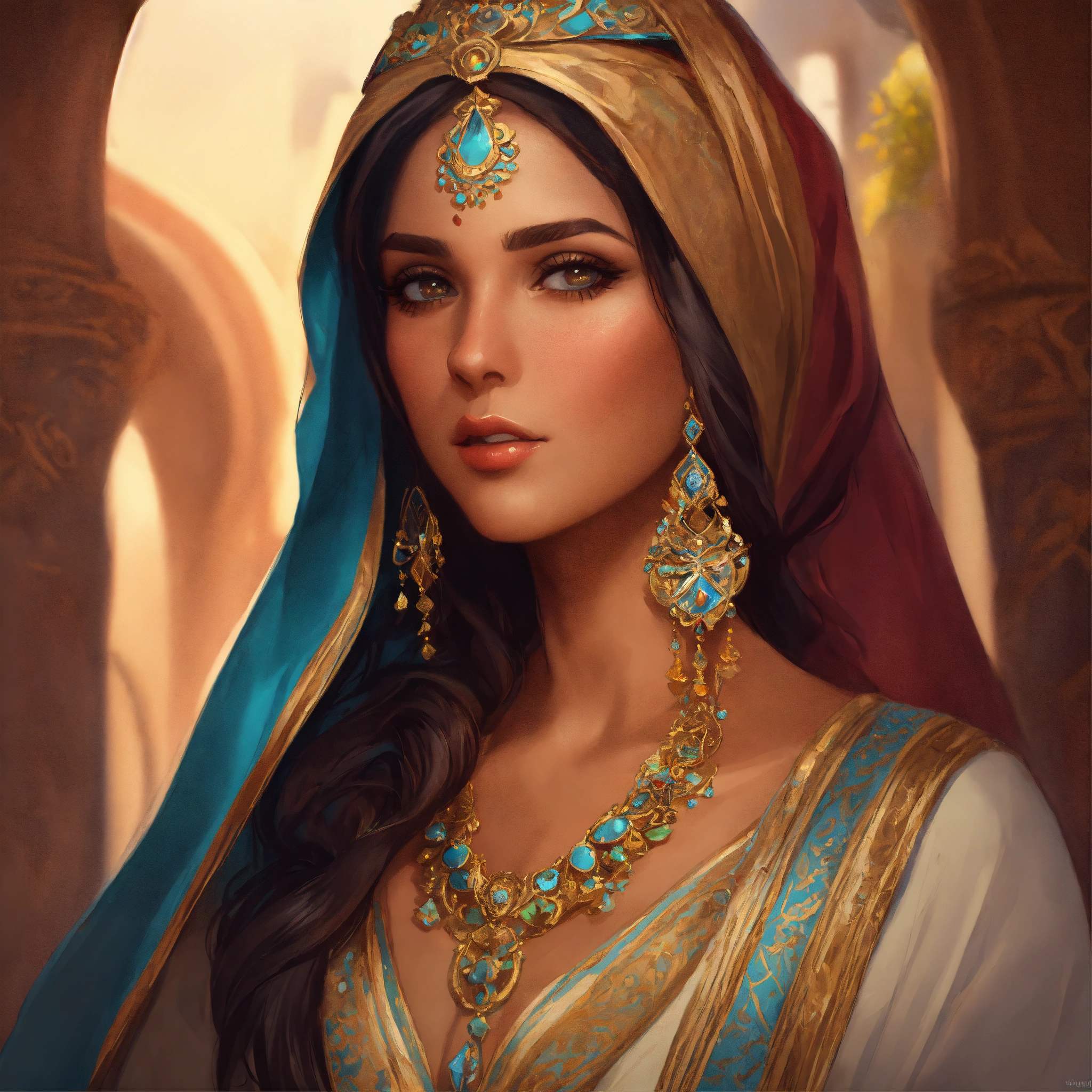 Lexica - Arab princess, realistic cartoon oil paint, 2D illustration ...