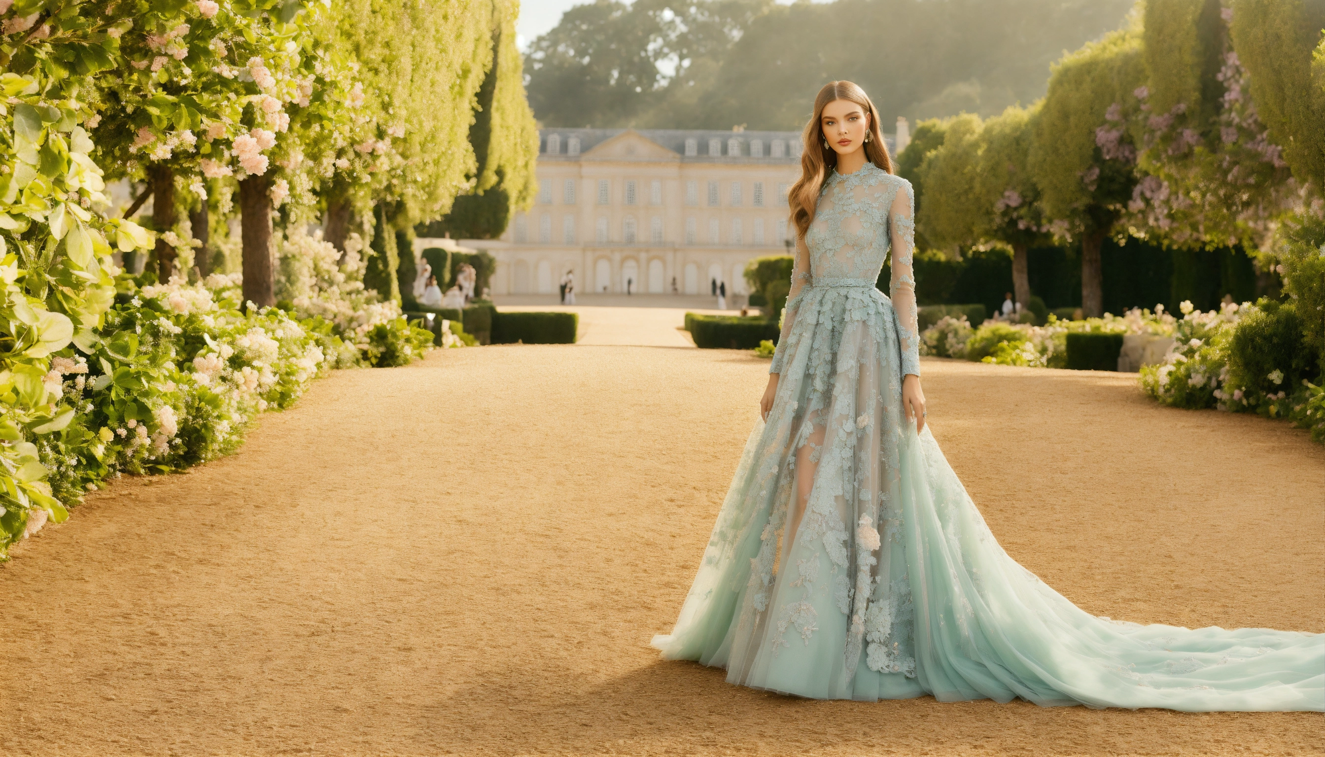 Lexica - Elie Saab couture rococo lace in pastel shades.