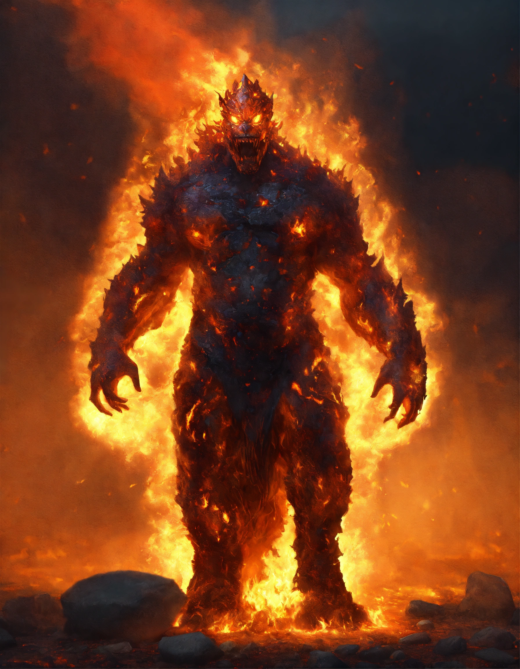 Lexica - Colossal entity made of fire and stones, outgoing from the ...