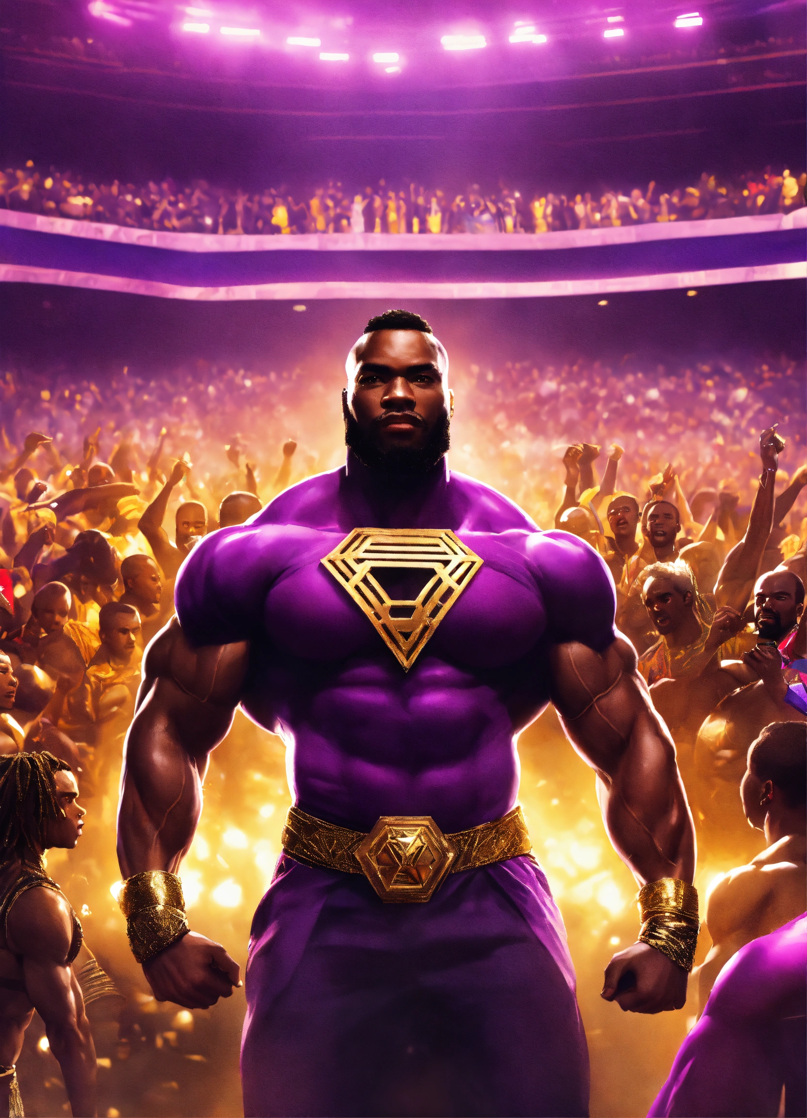 Lexica - An image of a huge bodybuilder-capped African superhero ...