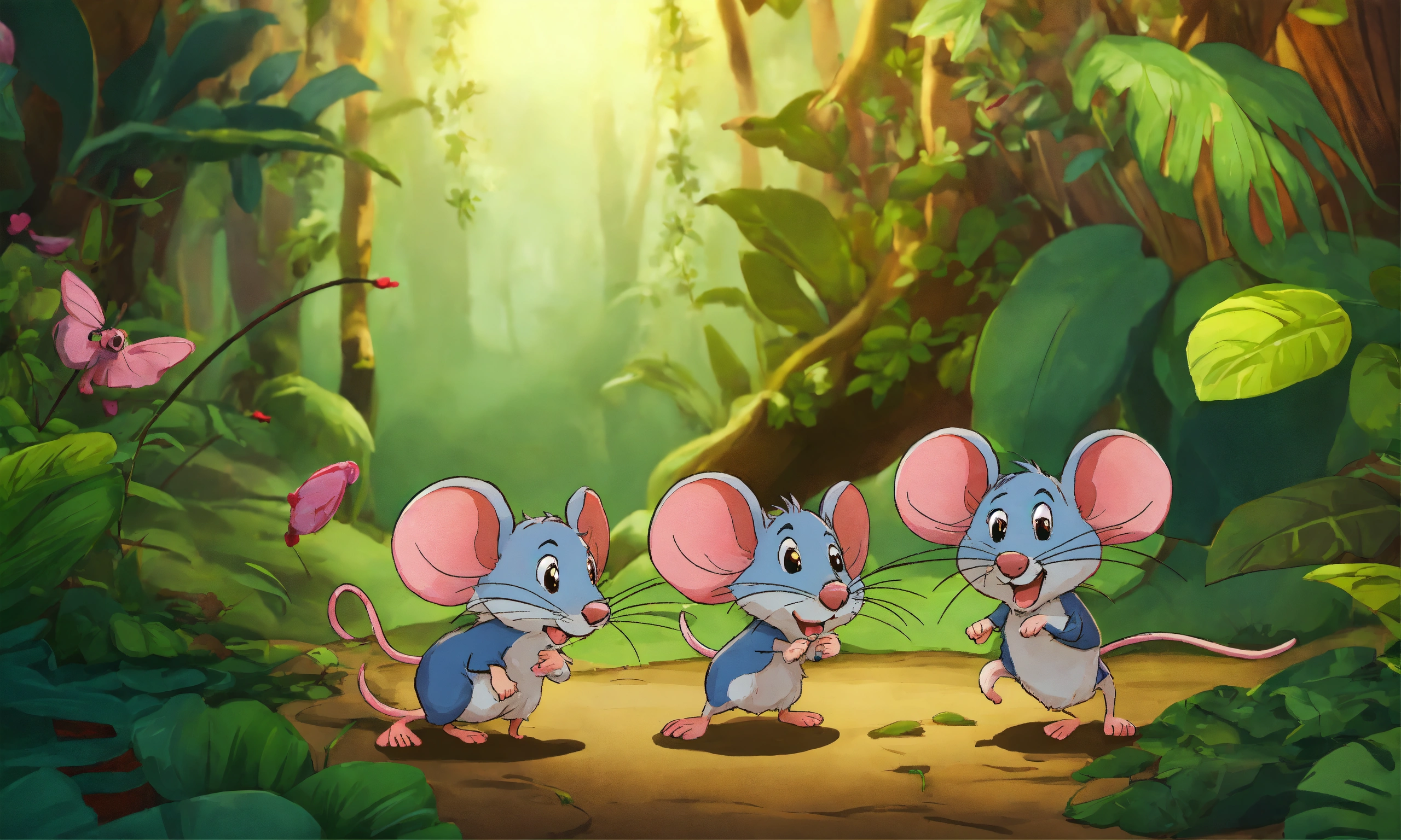 Lexica - Cartoon group of mouse wandering in jungle