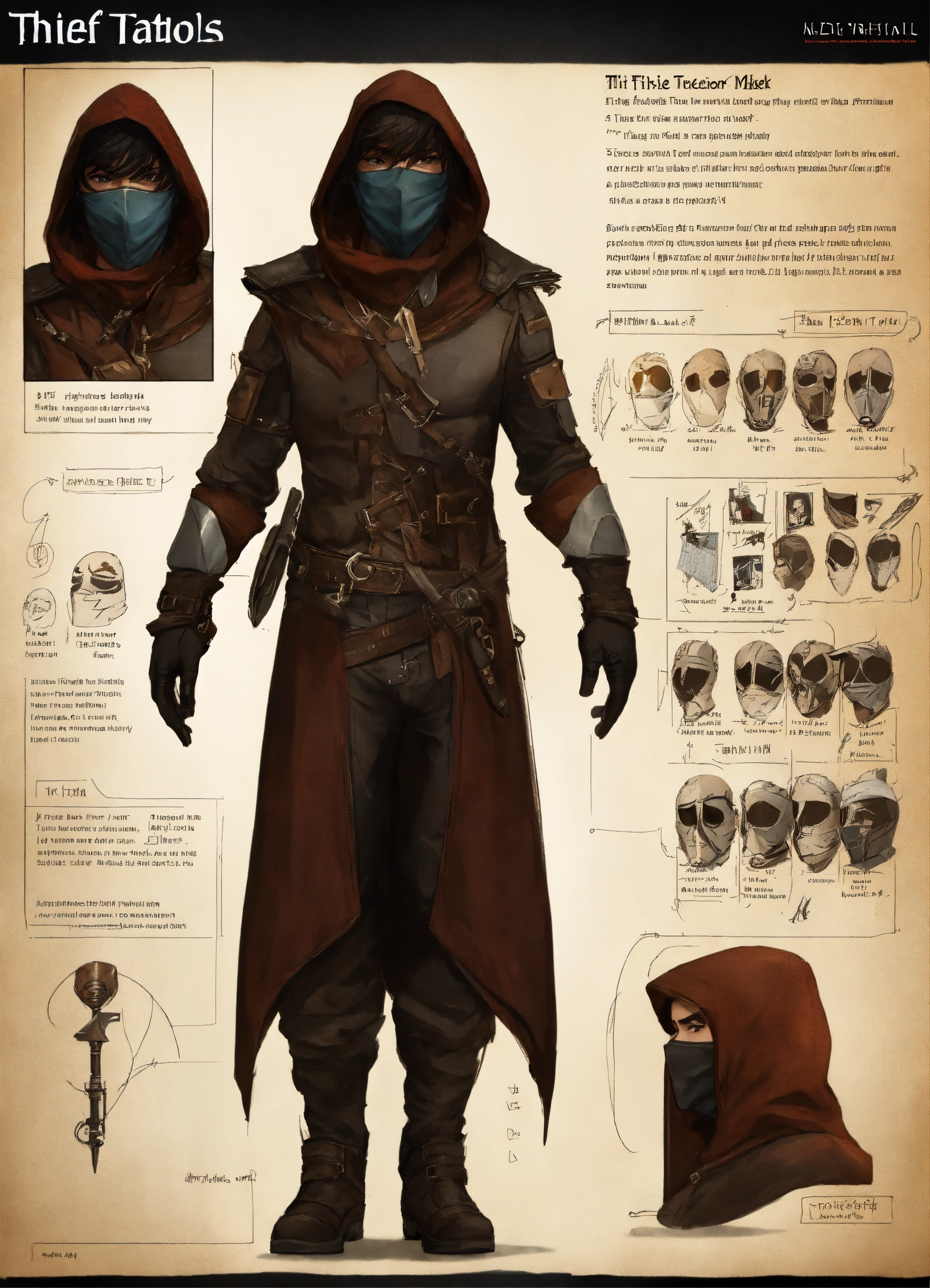 Lexica - Thief tattoo mask, character sheet, character design, chart ...