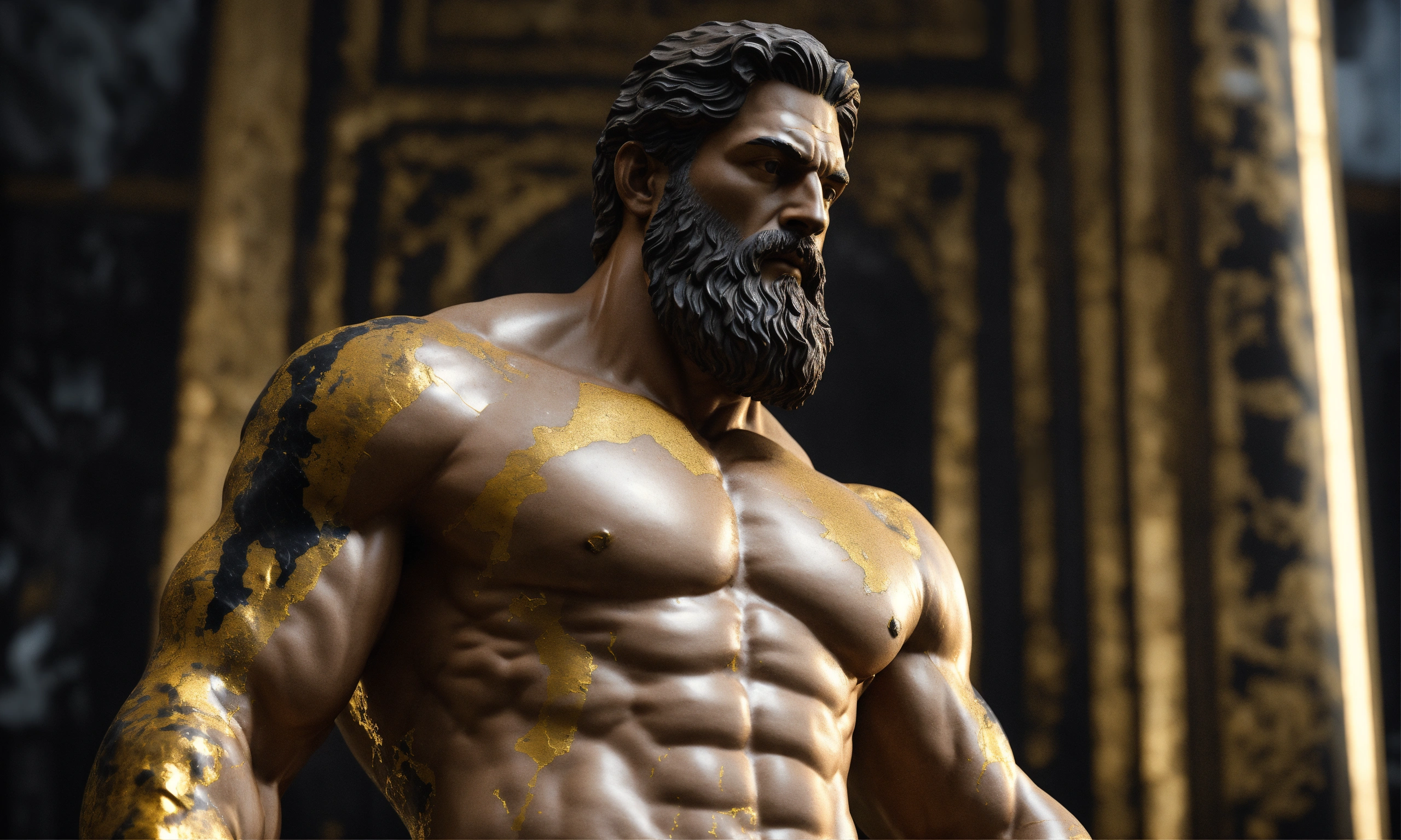 Lexica - A muscular statue of a strong Greek man with a beard and scars ...