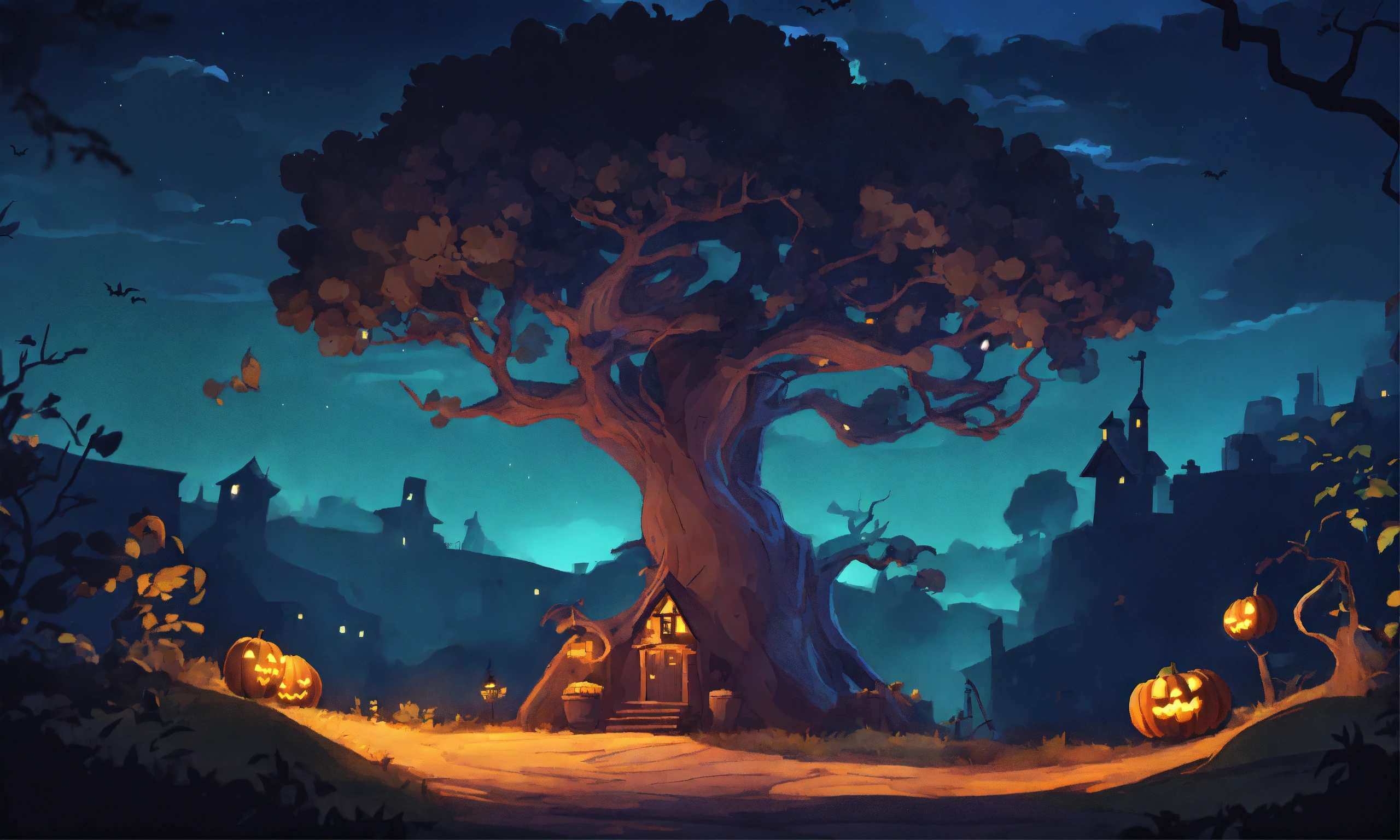 Lexica - A spooky tree waved at the main character at night, style of ...
